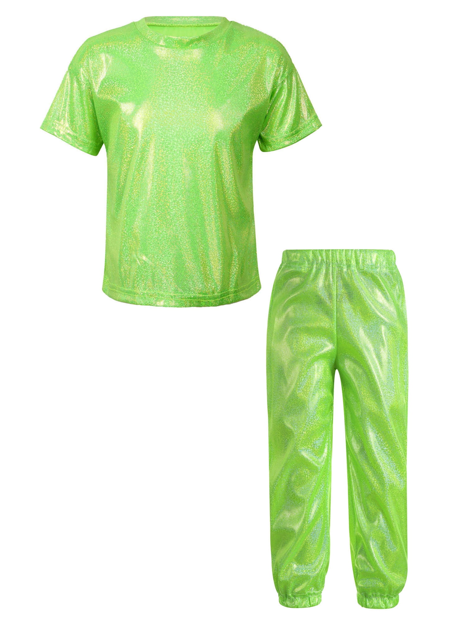 Nyeemya Kids Hip Hop Outfits for Girls Boys Shiny Metallic Dance Tops ...