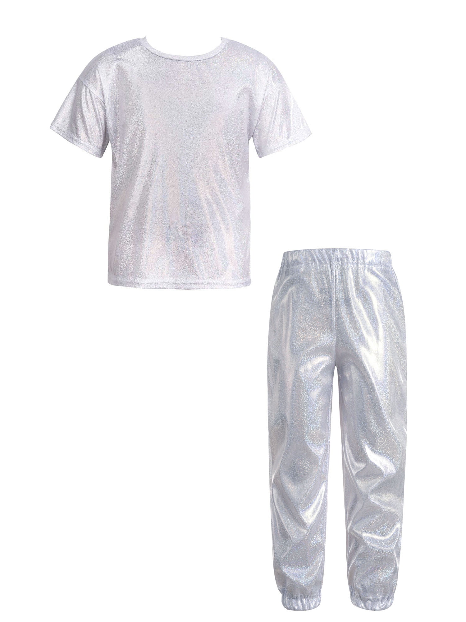 Nyeemya Kids Hip Hop Outfits for Girls Boys Shiny Metallic Dance Tops ...
