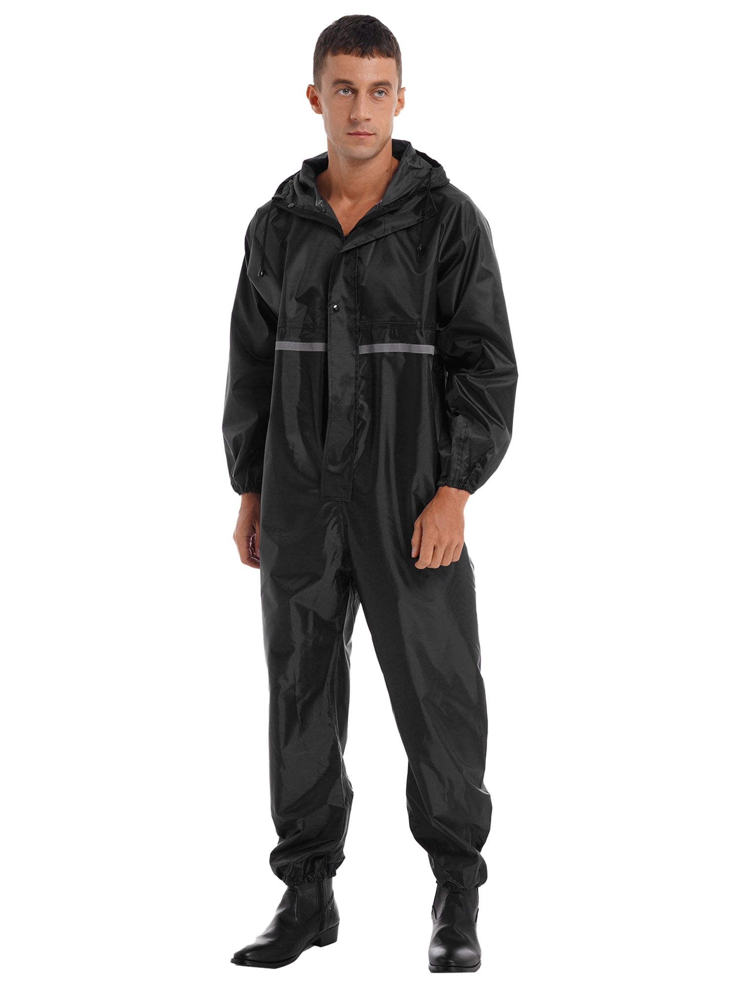 Nyeemya Men's Hooded Motorcycle Rain Jacket Jumpsuit Reflective Strip ...