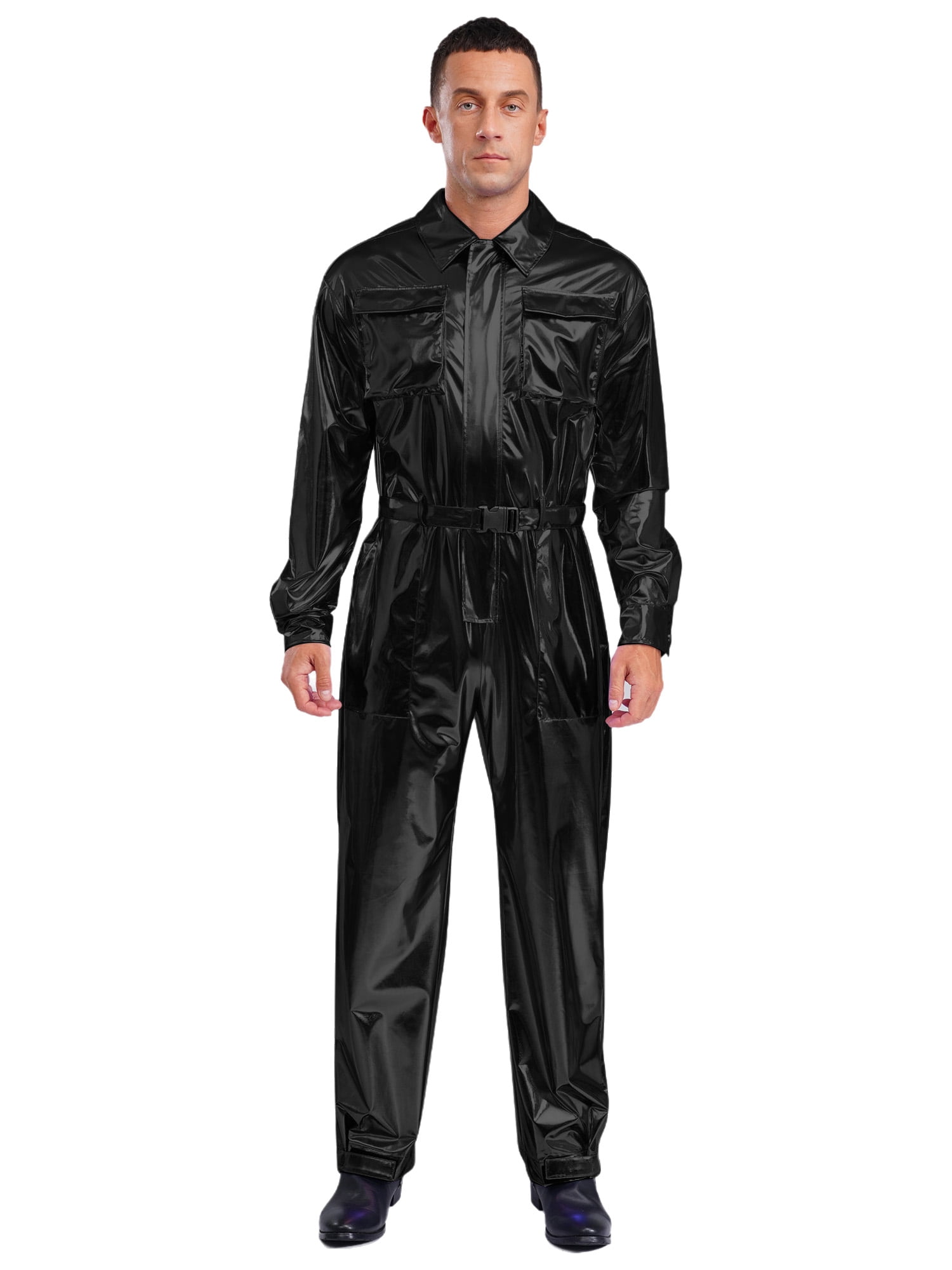 Nyeemya Men's Shiny Metallic Overalls Mechanic Suit Space Man Work ...