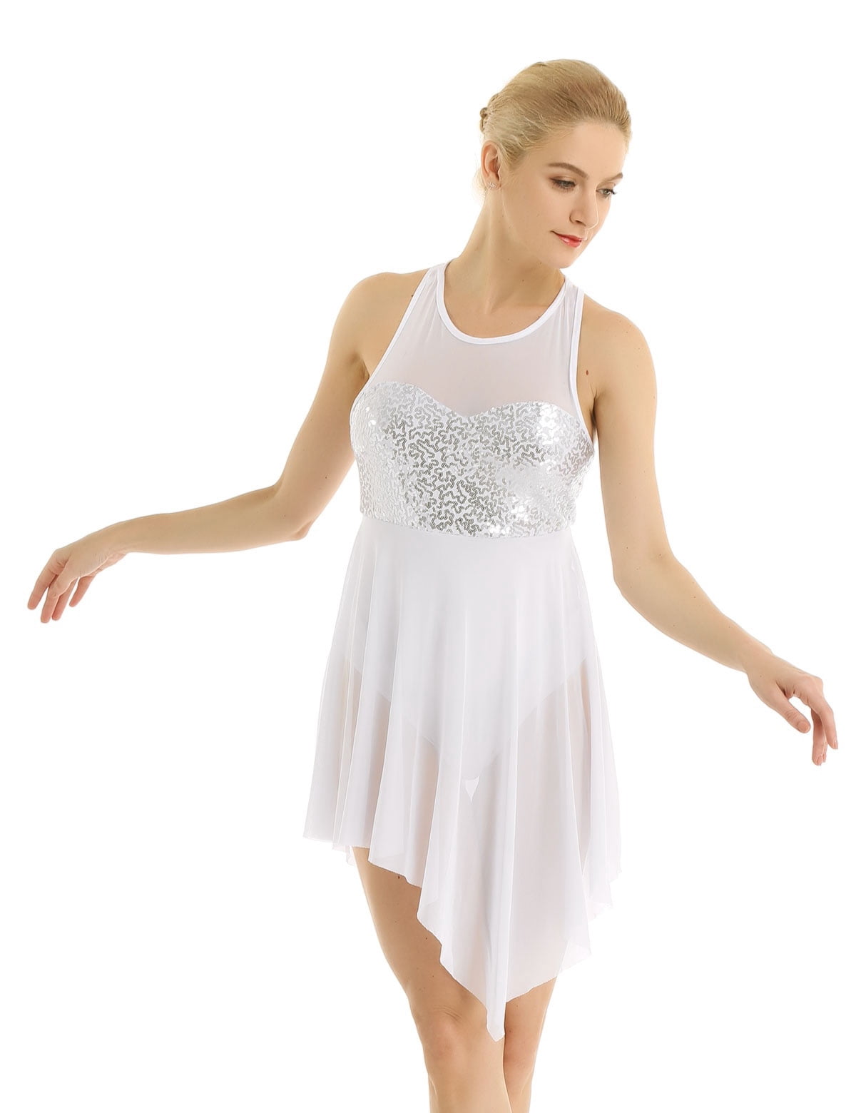 Nyeemya Women Ballet Dance Dress Lyrical Dancing Performance Sequins ...