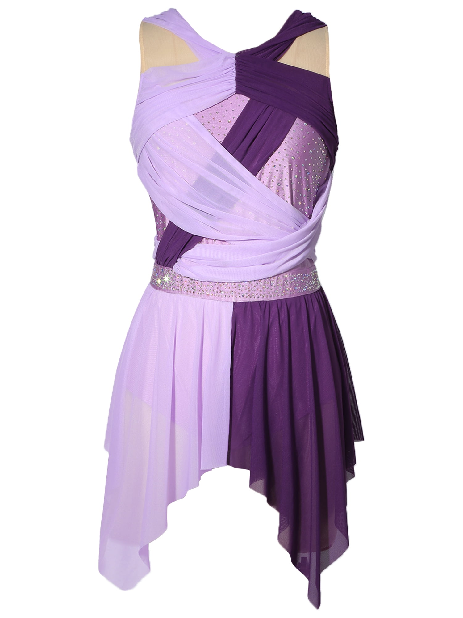 Nyeemya Women's Color Block Ruched Lyrical Dance Dress Sleeveless ...