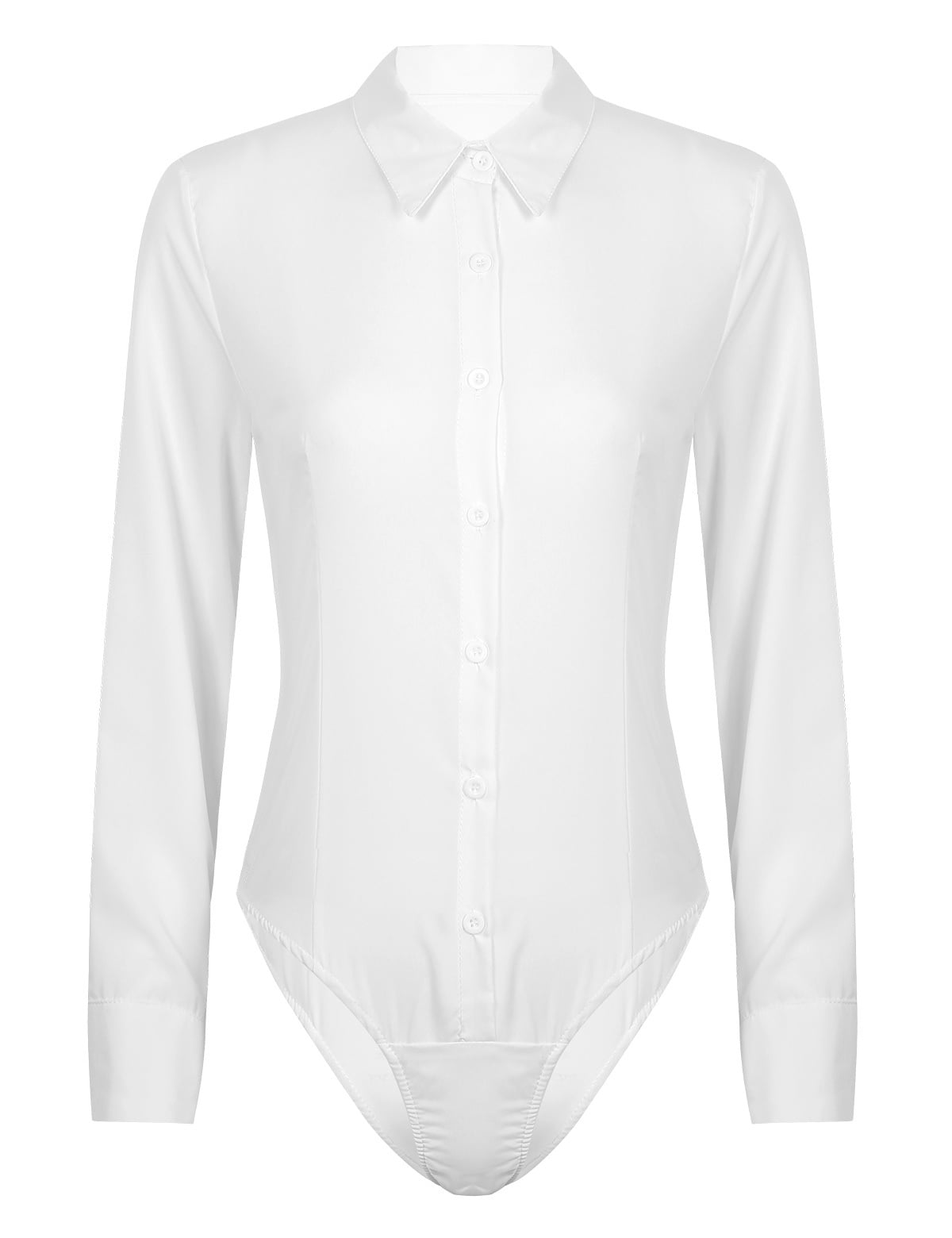 Nyeemya Women's One Piece Formal Shirt Bodysuit Work Office Long Sleeve ...