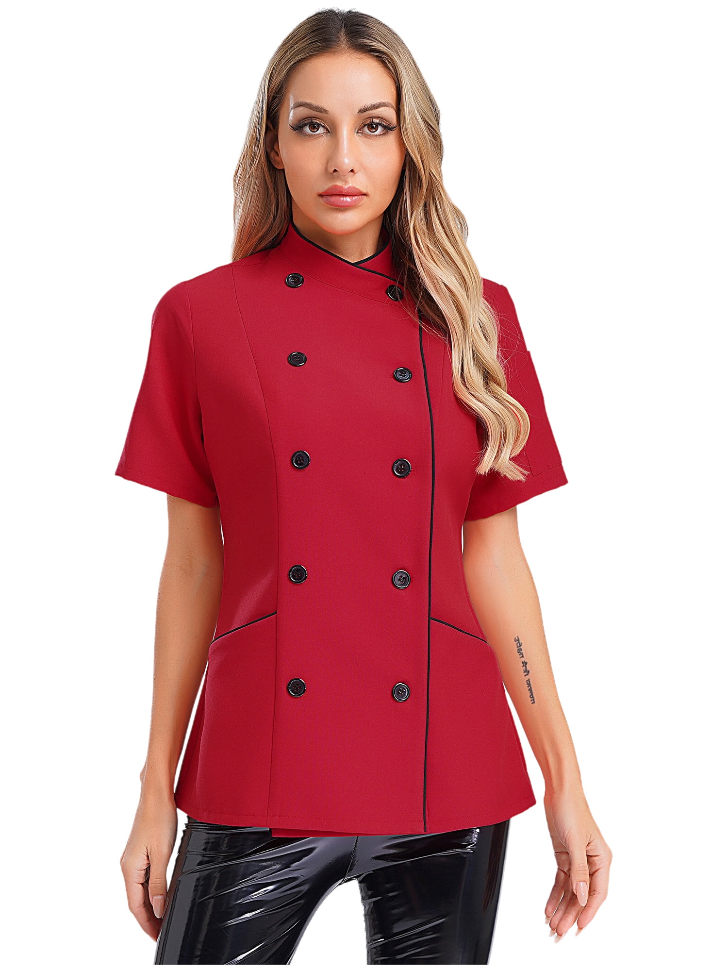 Nyeemya Women's Short Sleeve Chef Coat Double Breasted Chef Jacket for ...