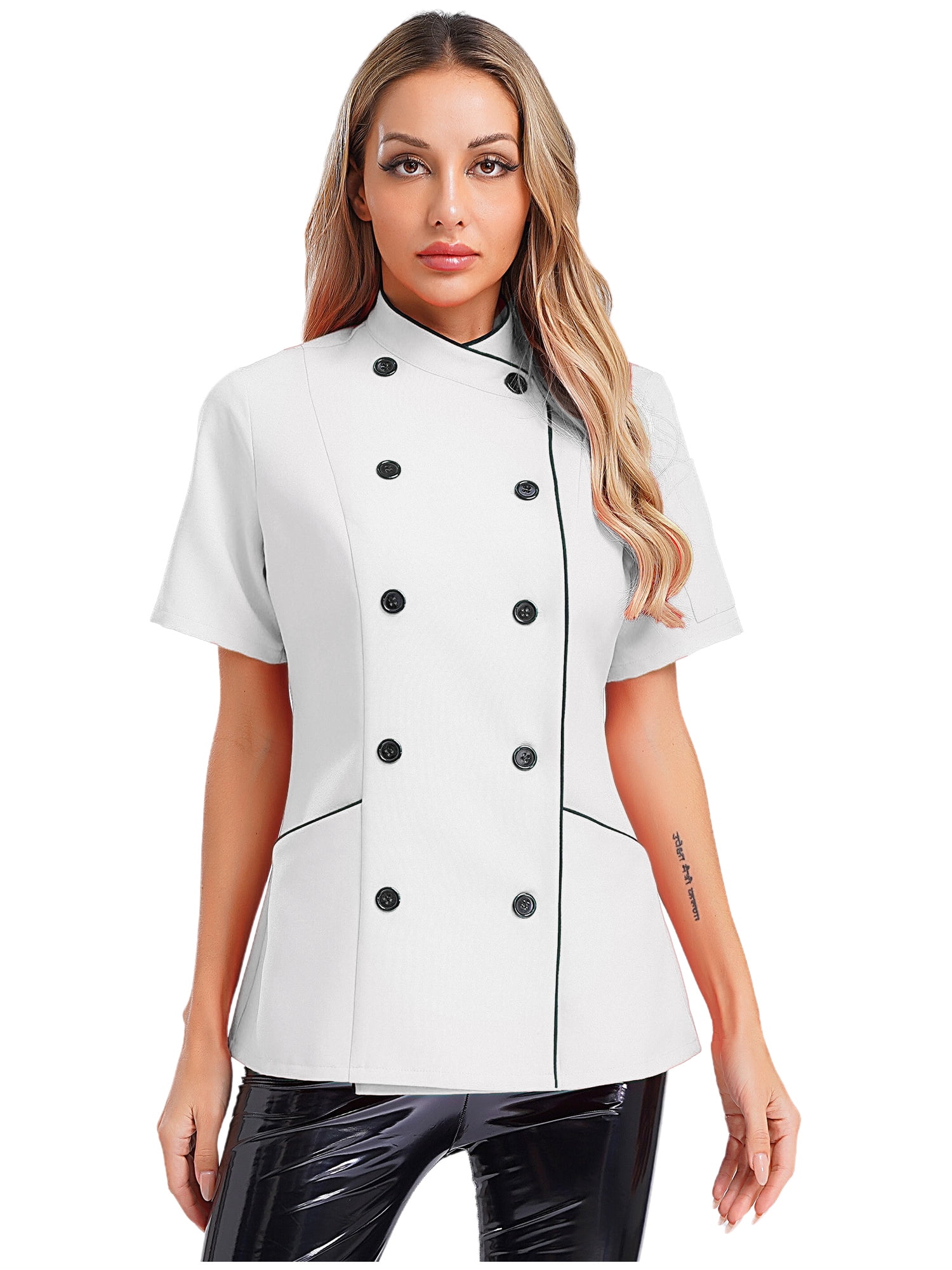 Nyeemya Women's Short Sleeve Chef Coat Double Breasted Chef Jacket for ...