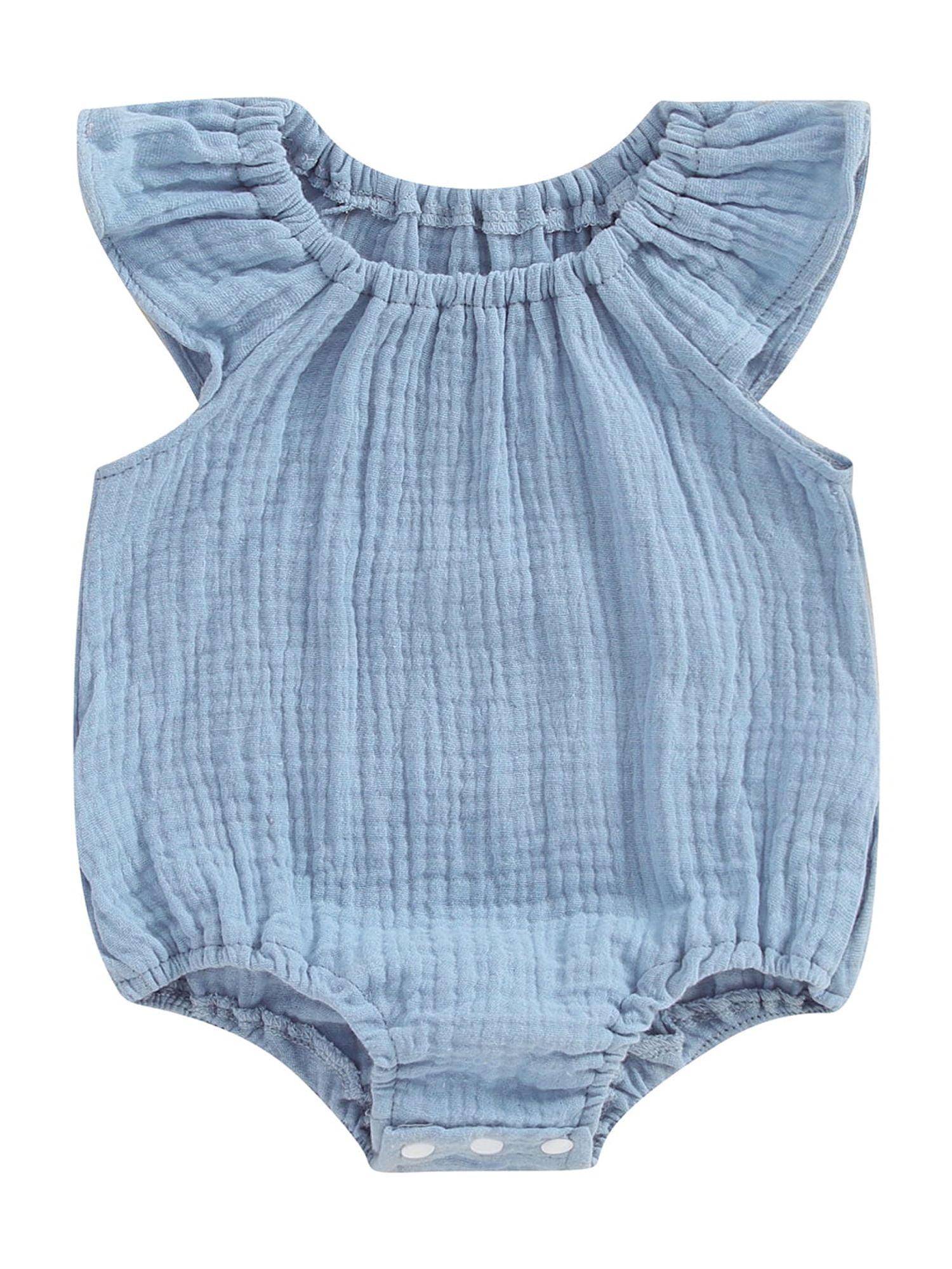 Nygoyerh Baby Girls Boys Summer Cotton Romper Basic Plain Ruffle ...