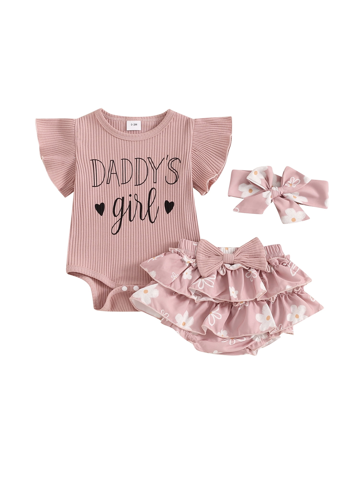 Nygoyerh Baby Girls Father's Day 3Pcs Outfits Fly Sleeve Letter Print ...
