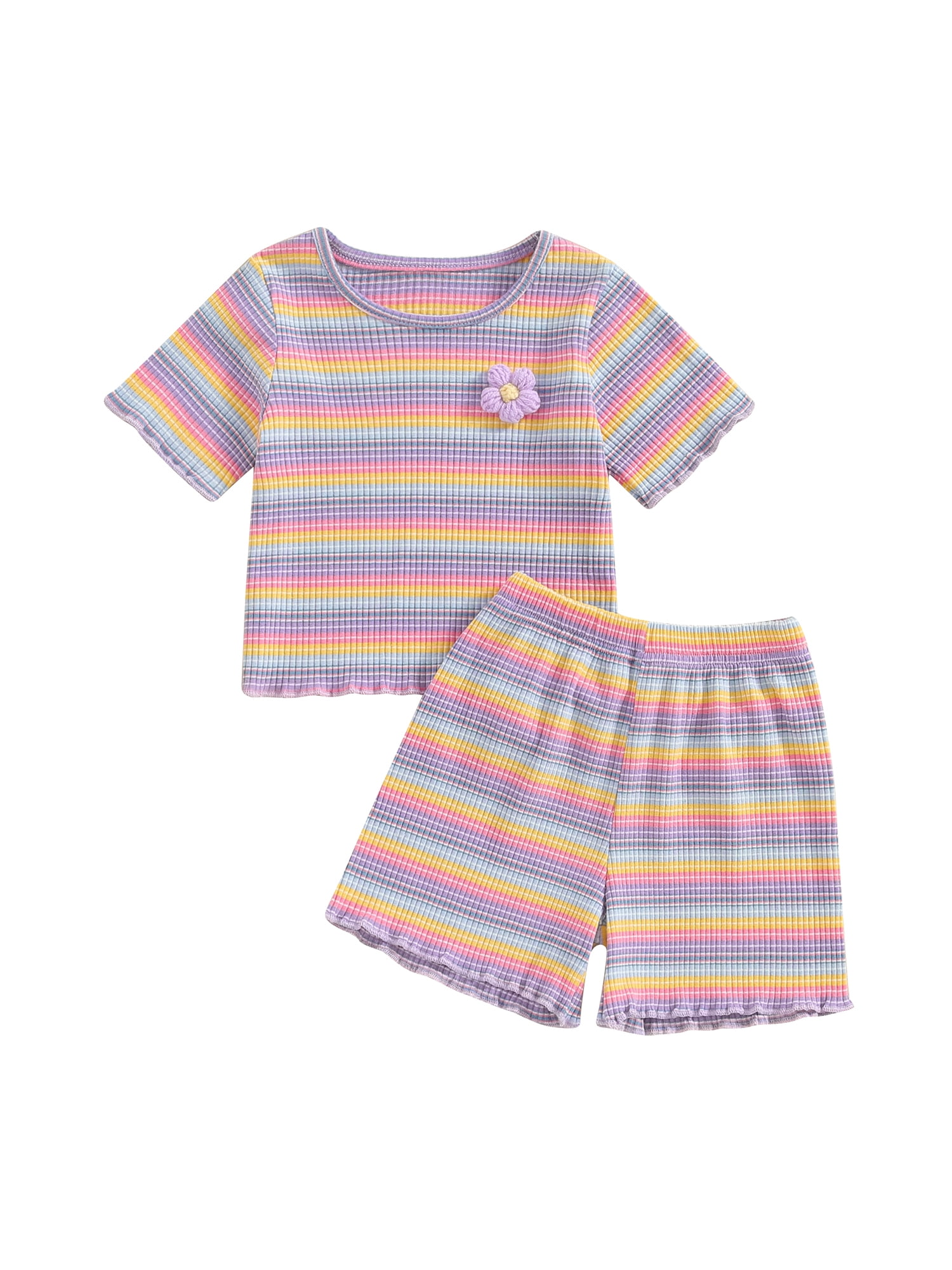 Nygoyerh Toddler Baby Girls Cute Shorts Sets Rainbow Striped Short ...