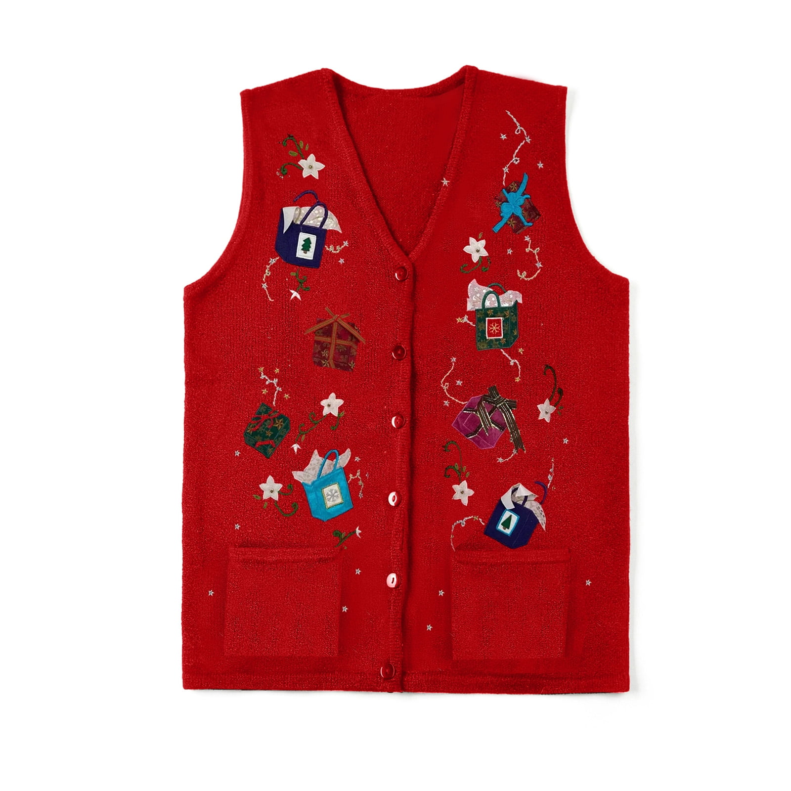 Nygoyerh Women's Knit Vest V Neck Sweater Christmas Pattern Print ...