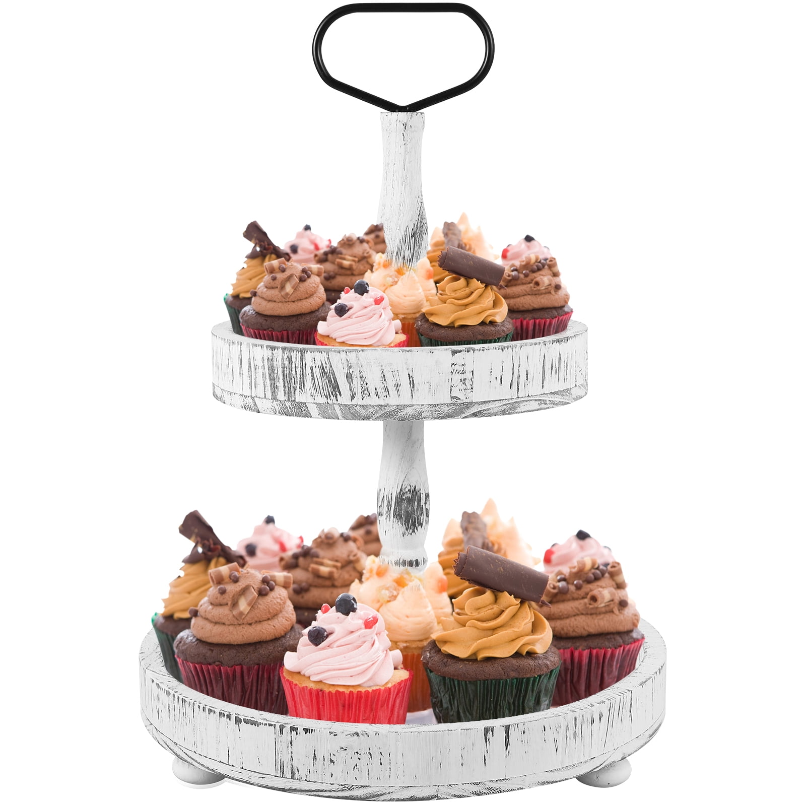 NUAHRHY 2 Tier Cupcake Stand, Wood Tiered Serving Tray Cupcake Tower ...