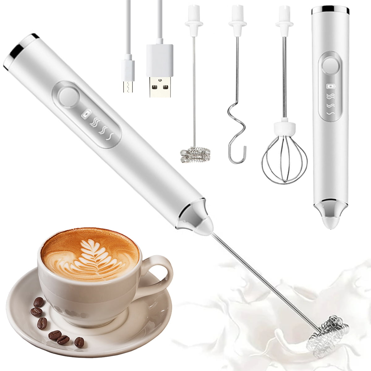 NUAHRHY 3 Speeds Electric Milk Frother Handheld Foam Maker with 3 Heads ...