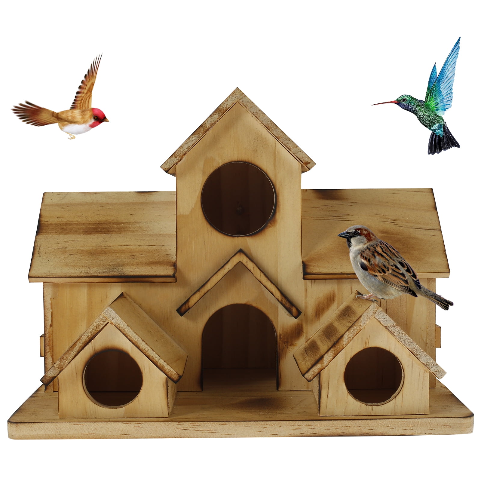 Nyidpsz 6 Holes Bird House Handmade Wooden Bird House Large Bird ...