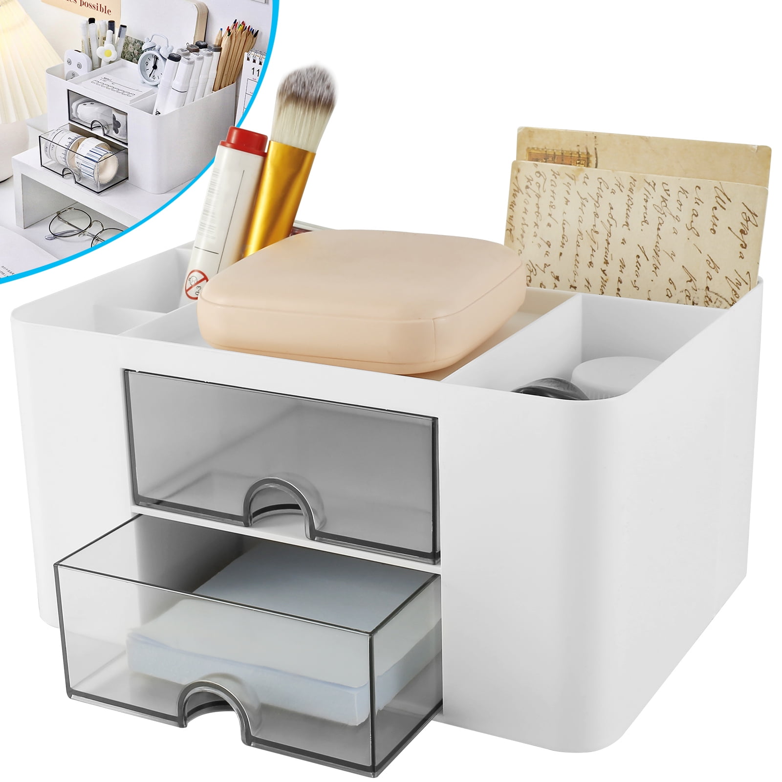 Nyidpsz Desk Organizer Caddy with Clear Drawer Multifunctional Pen ...
