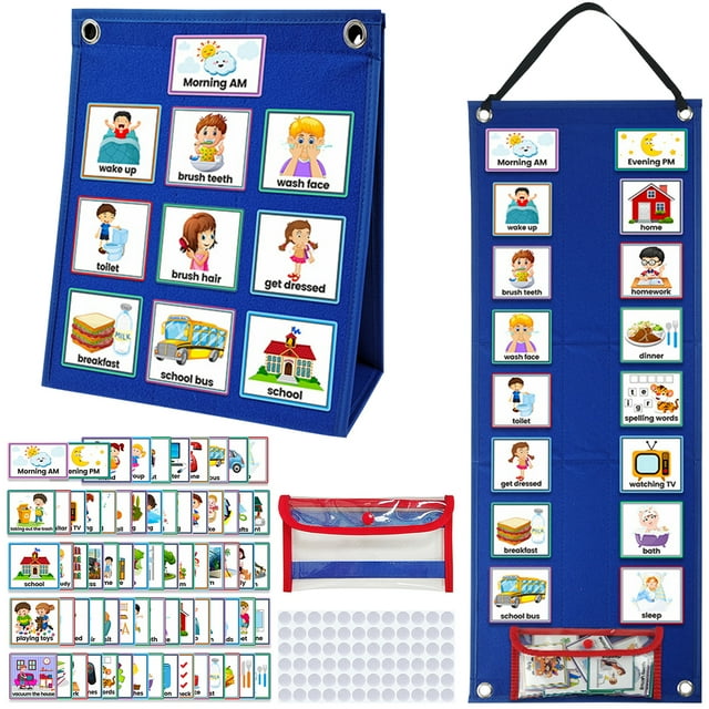 Nyidpsz Kid Visual Schedule Hanging Visual Planner Chore Chart with 70 ...
