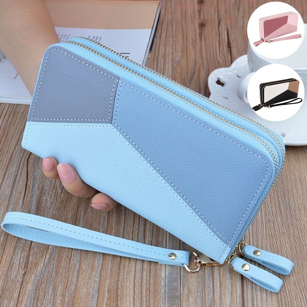 Nyidpsz Women's RFID Leather Wallet, Double Zipper, Credit Card Holder ...