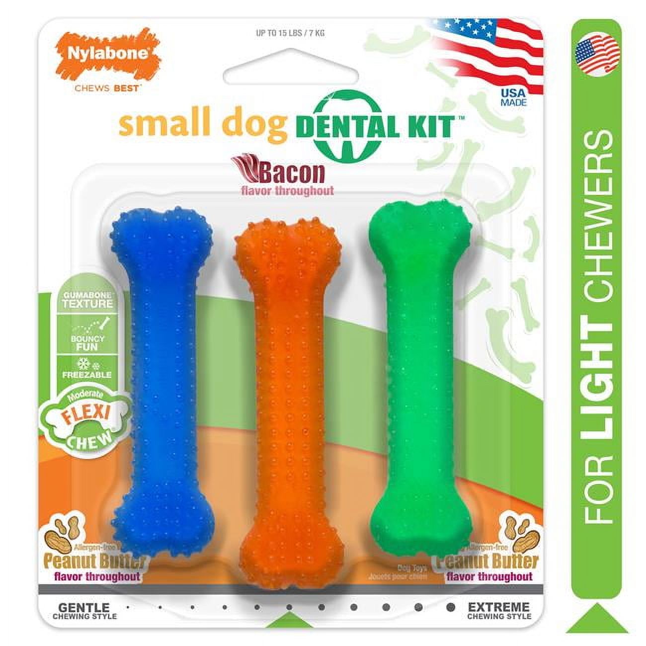 Nylabone Bones Flexi Chew Dental Triple Pack, Peanut Butter & Bacon ...