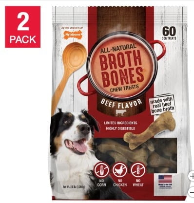 Nylabone Broth Bones Natural Edible Dog Chews, 60-count, 2-pack ...
