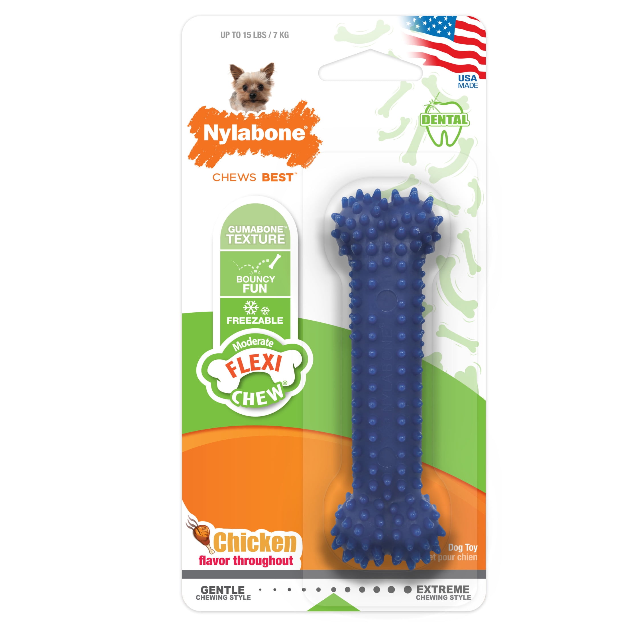 Nylabone Flexi Chew Original Bone Chew Toy Chicken Blue X-Small/Petite ...
