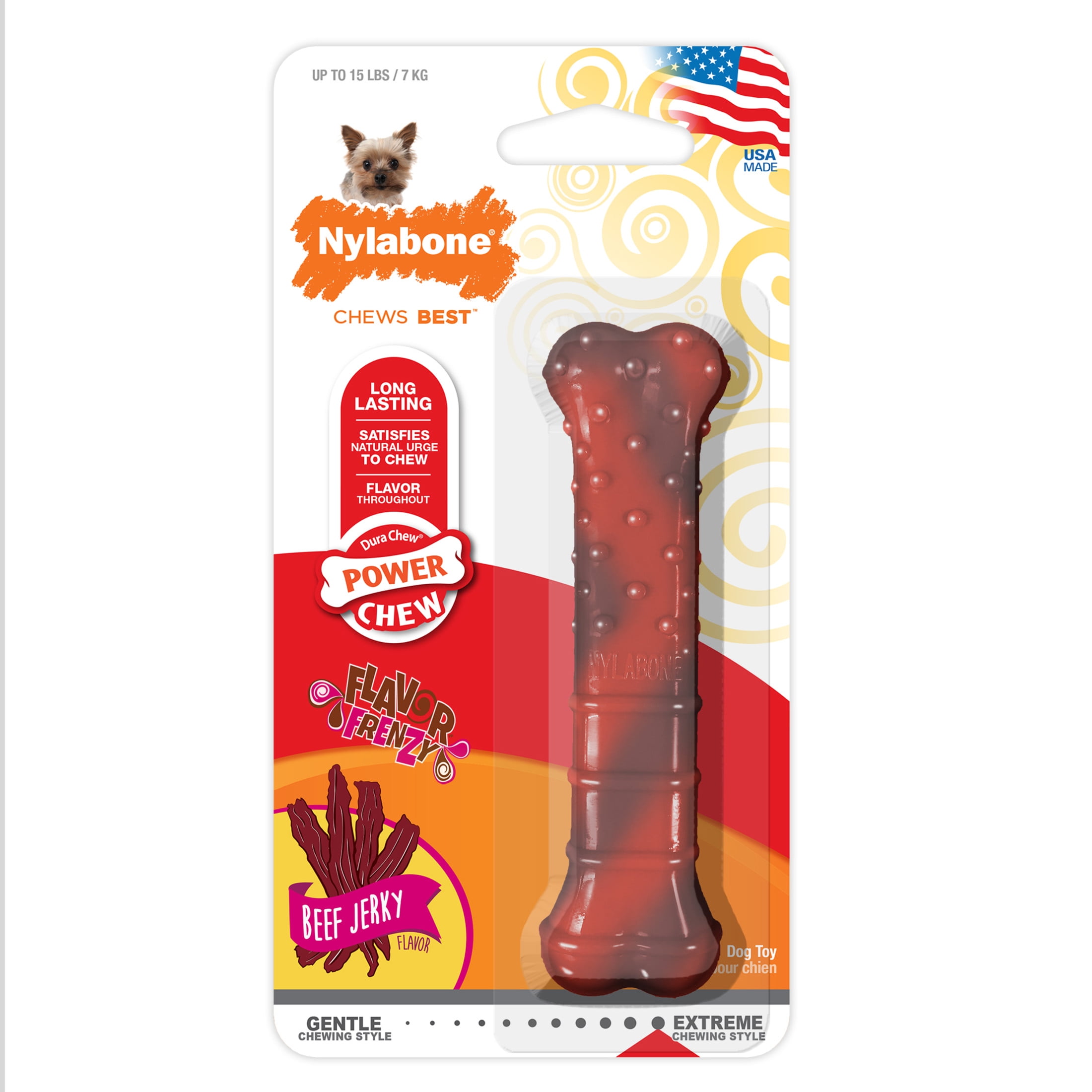 Nylabone Power Chew Textured Bone Dog Chew Toy Beef Jerky X-Small (1 ...