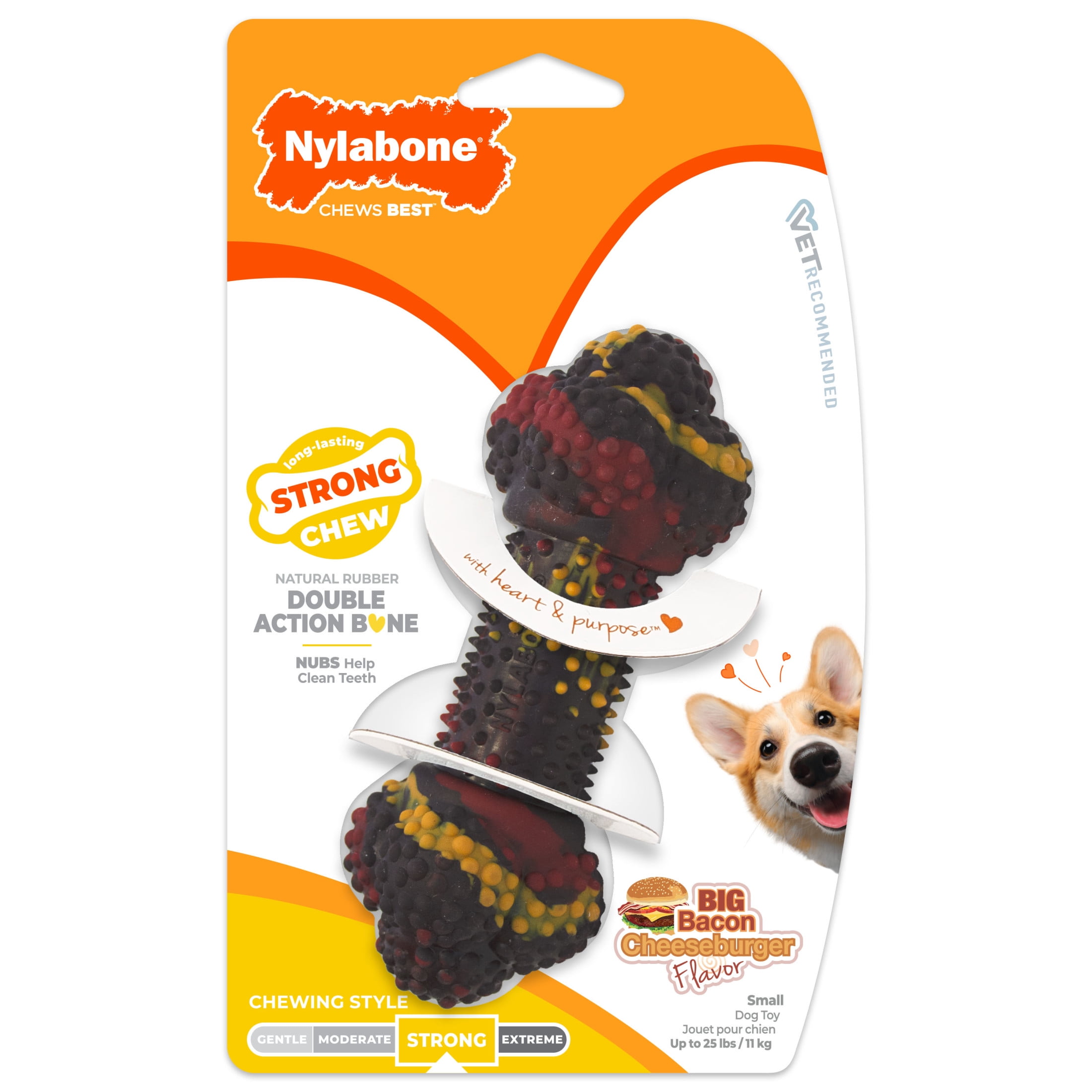 Nylabone Strong Chew Double Action Bone Dog Toy, Rubber Dog Chew Toy ...