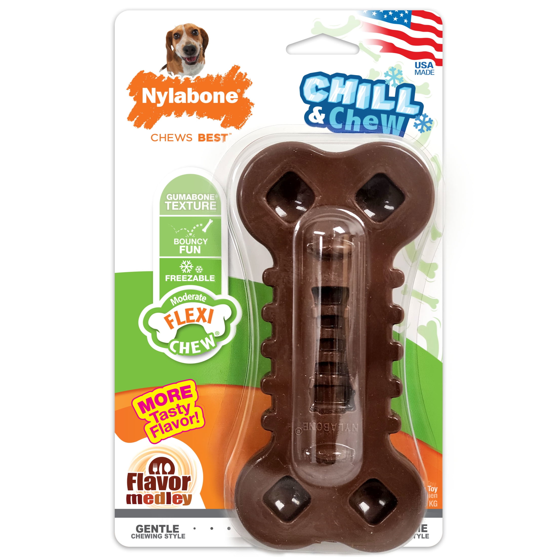 Nylabone Flexi Chew Chill & Chew Toy with Treat Pockets Flavor Medley ...