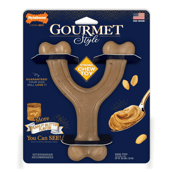 Nylabone Gourmet Style Nylon Strong Wishbone Dog Chew Toy Peanut Butter ...