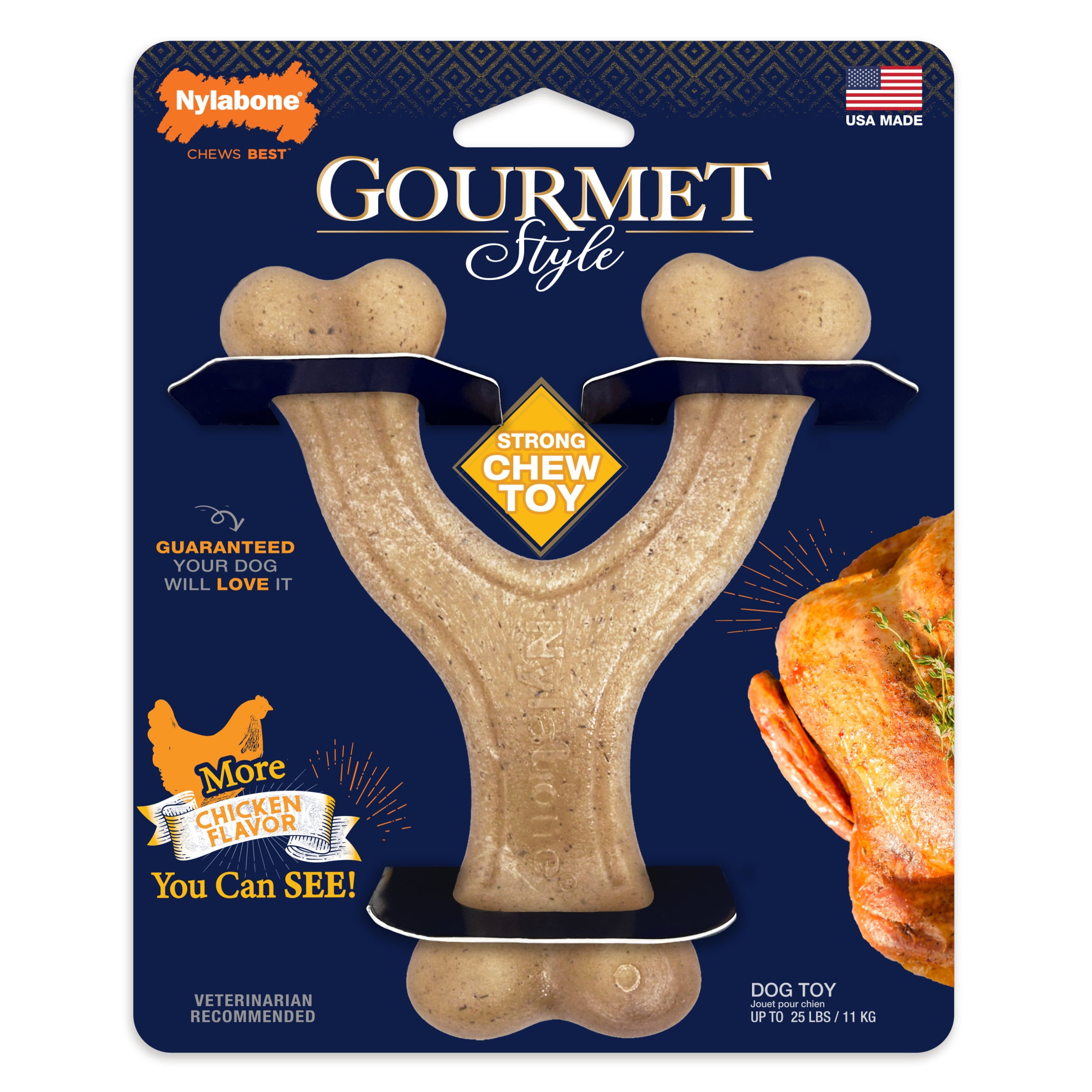 Nylabone Gourmet Style Strong Chew Wishbone Dog Toy, Chicken Flavor ...
