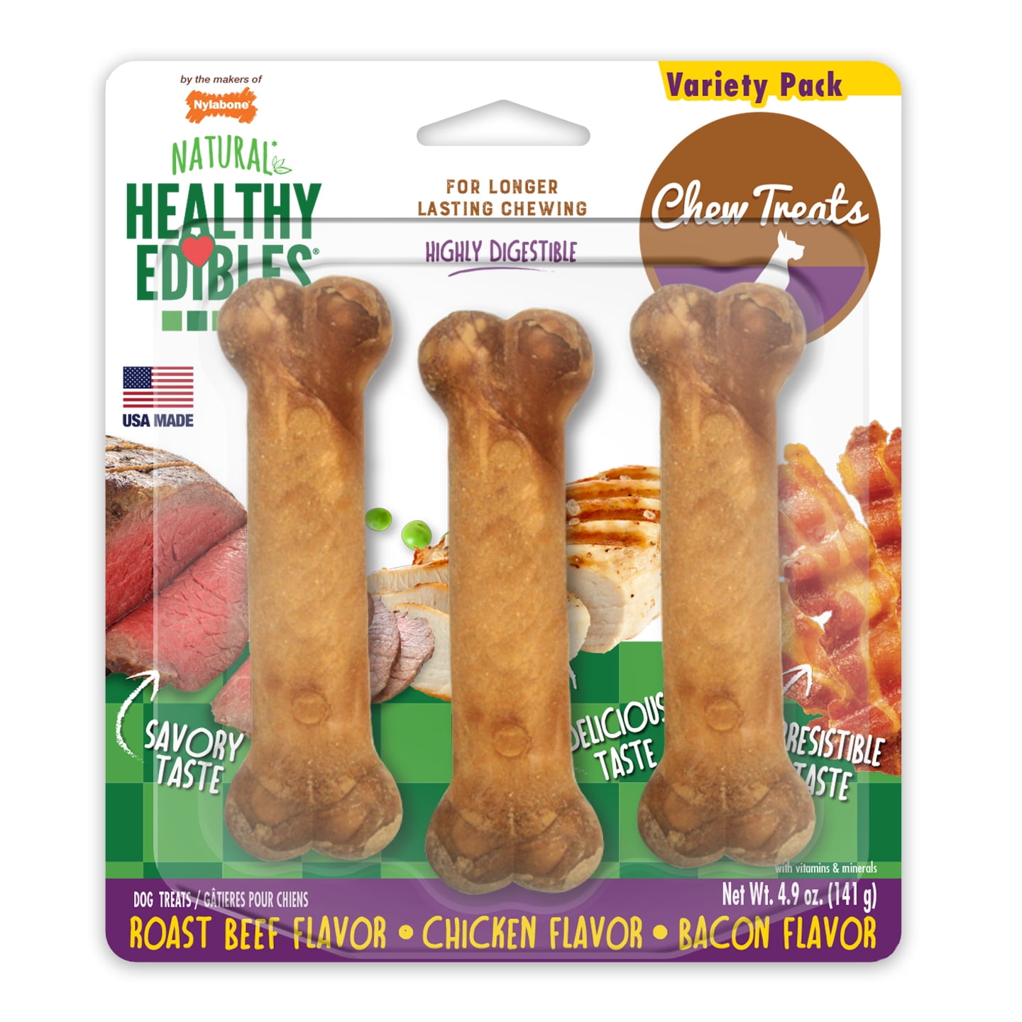 Nylabone Healthy Edibles All-Natural Long Lasting Chew Treats Variety ...