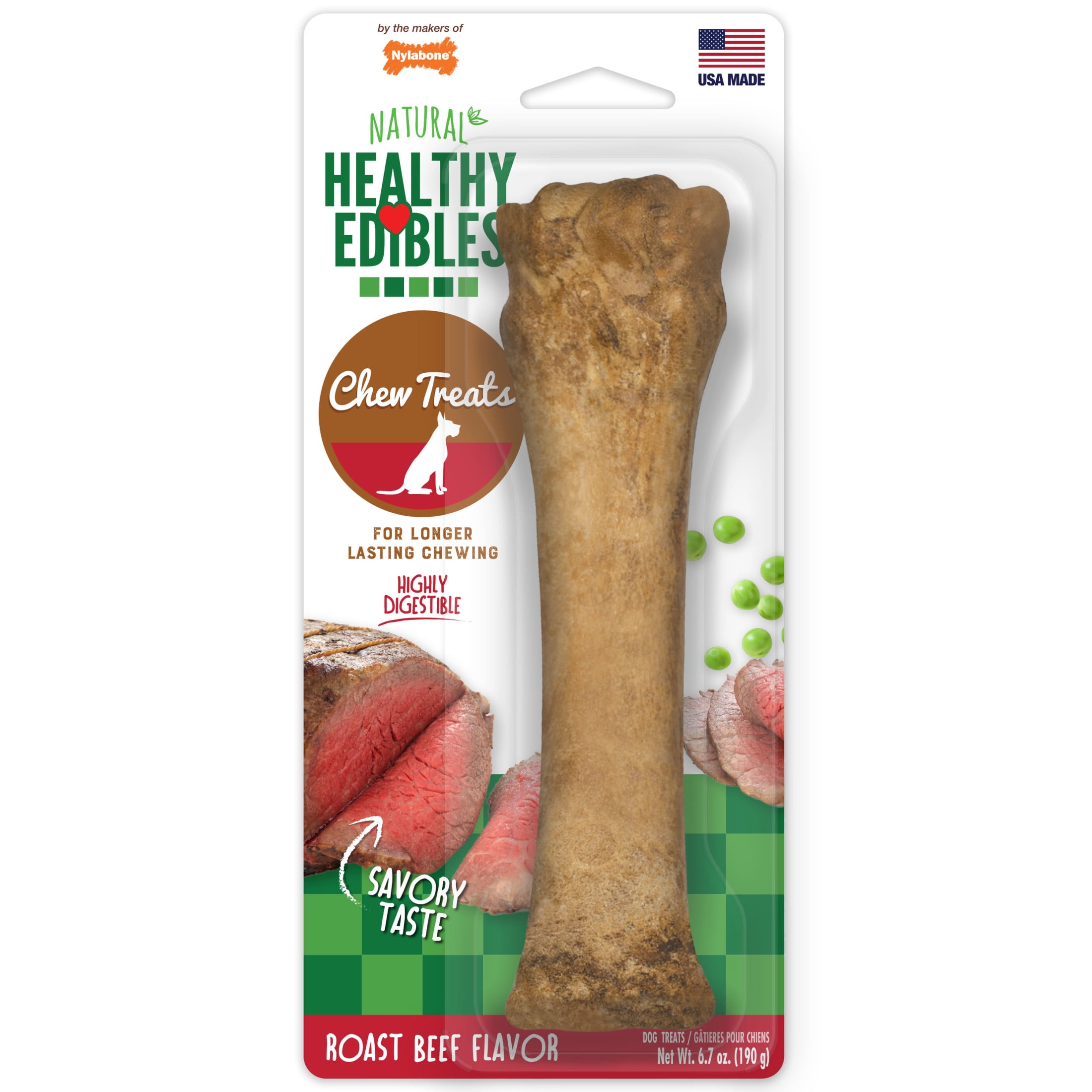 Nylabone Healthy Edibles Roast Beef Flavor, Natural Large Flavored ...