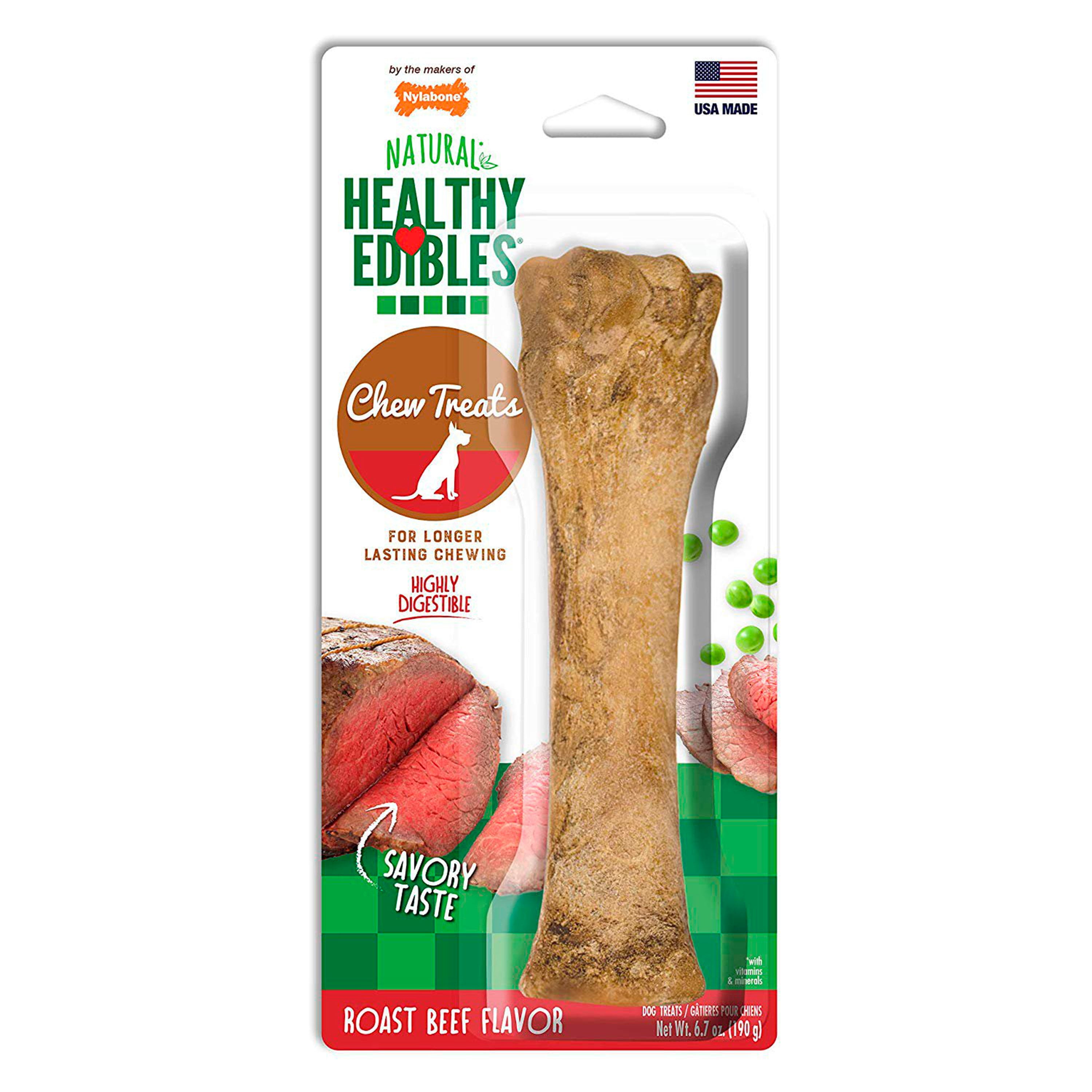 Nylabone Healthy Edibles Roast Beef Flavor, Natural Large Flavored ...