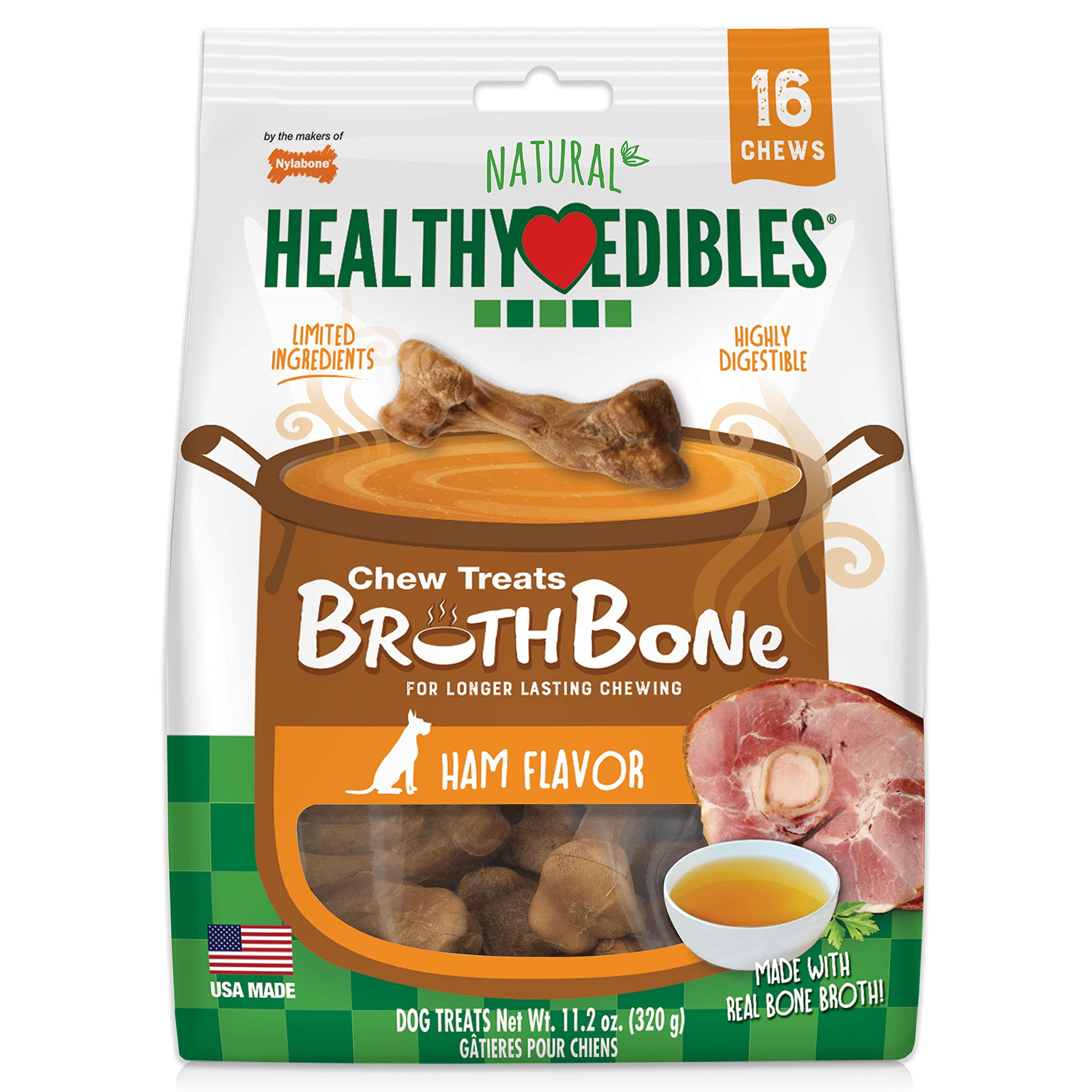 Nylabone Healthy Edibles Broth YPF5 Bone Natural Dog Chews Long Lasting ...