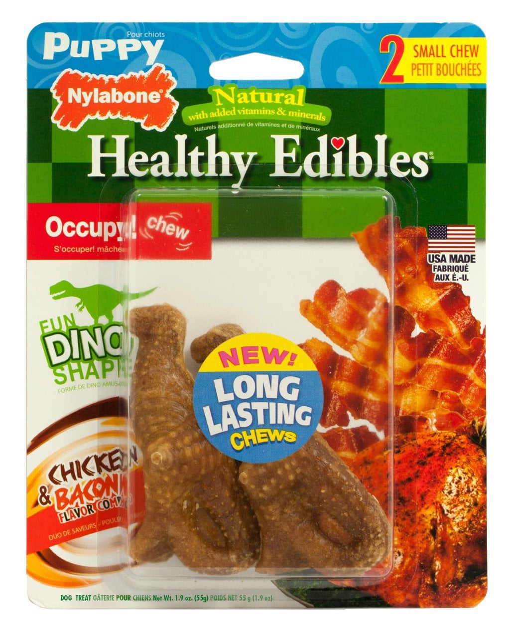 Nylabone Healthy Edibles Small 'Dinosaur' T-Rex Dog Treat Bone (Pack of ...