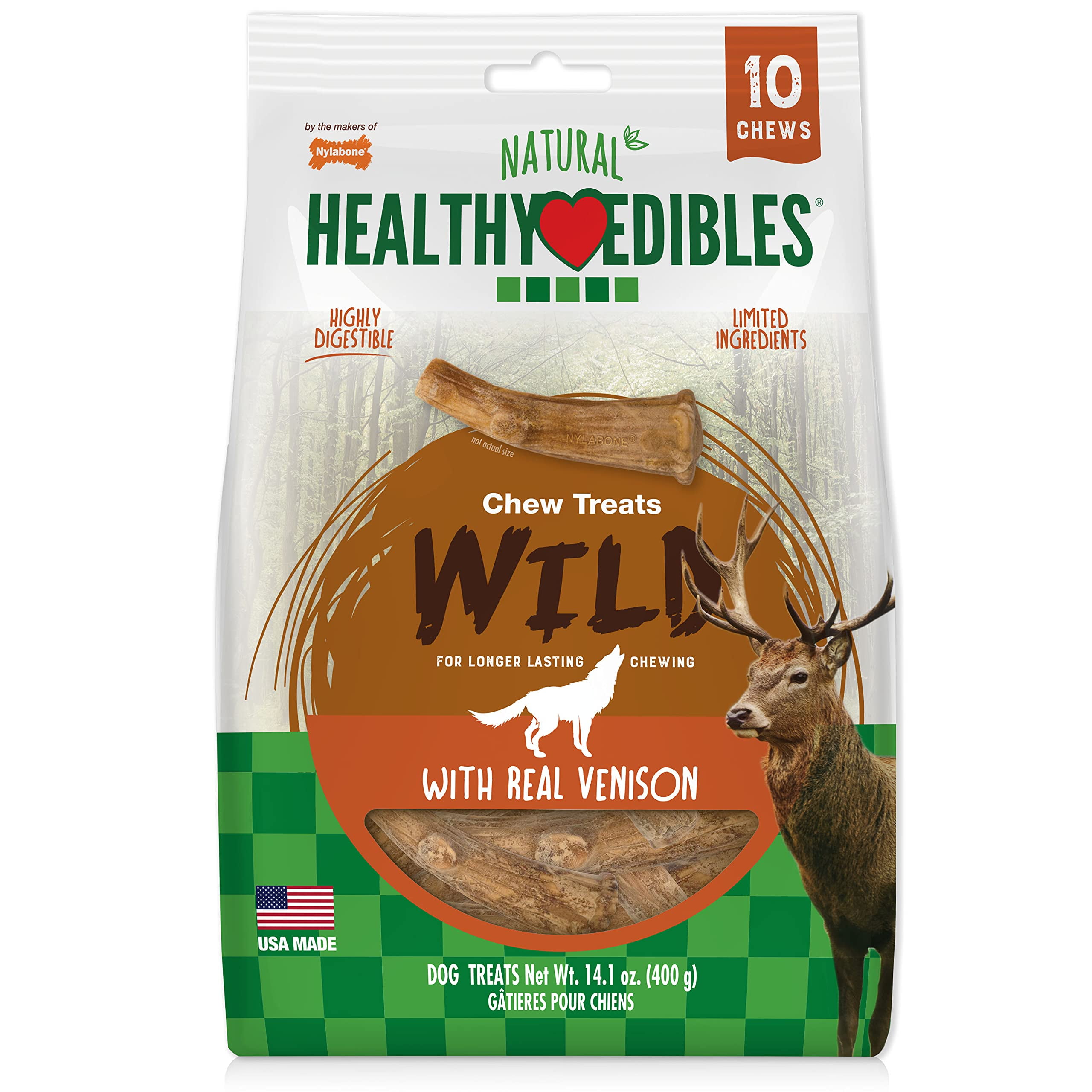 Nylabone Healthy Edibles WILD MMF7 Antler Natural Long Lasting Venison ...