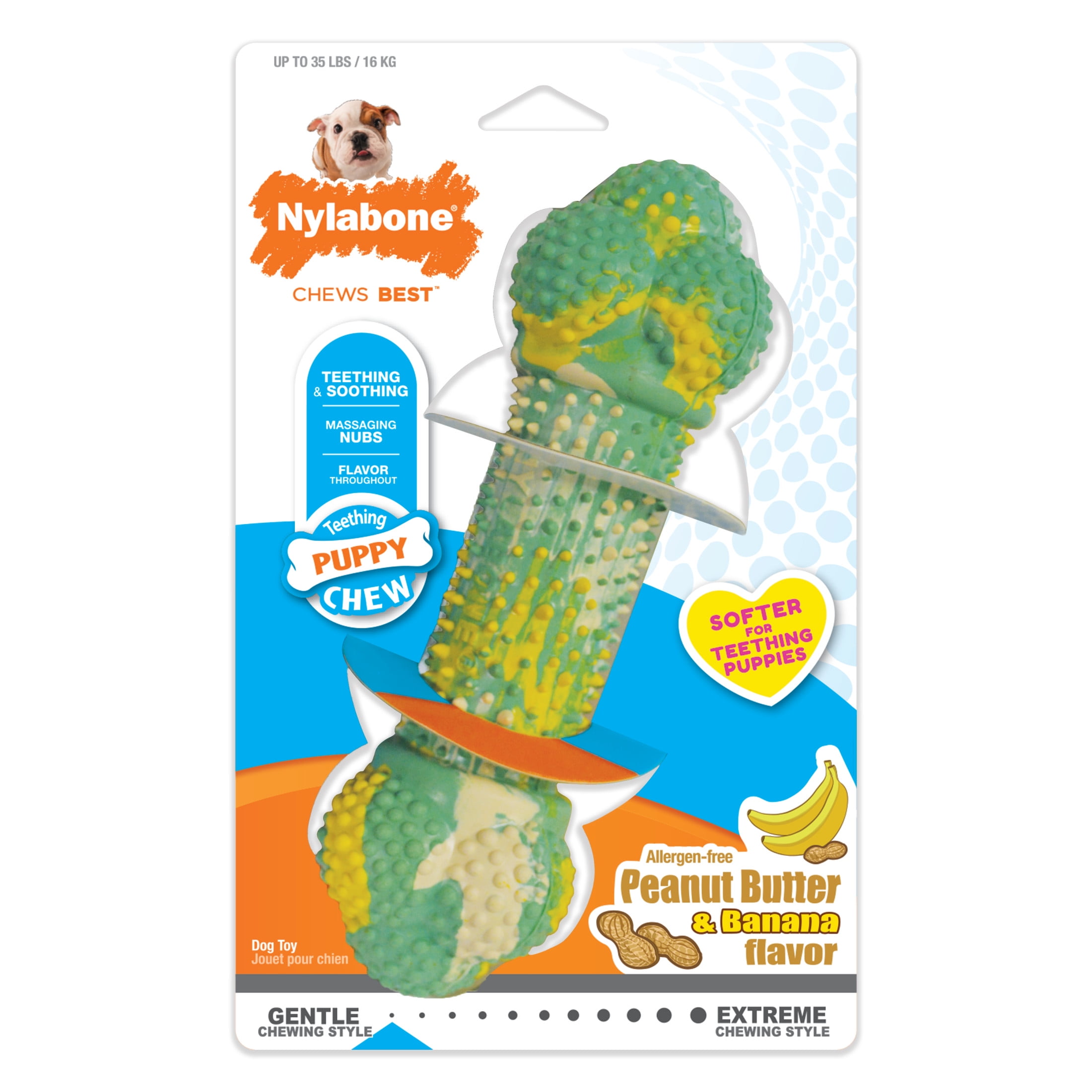 Nylabone, Puppy Chew Action Bone, Size Medium, Peanut Butter & Banana ...
