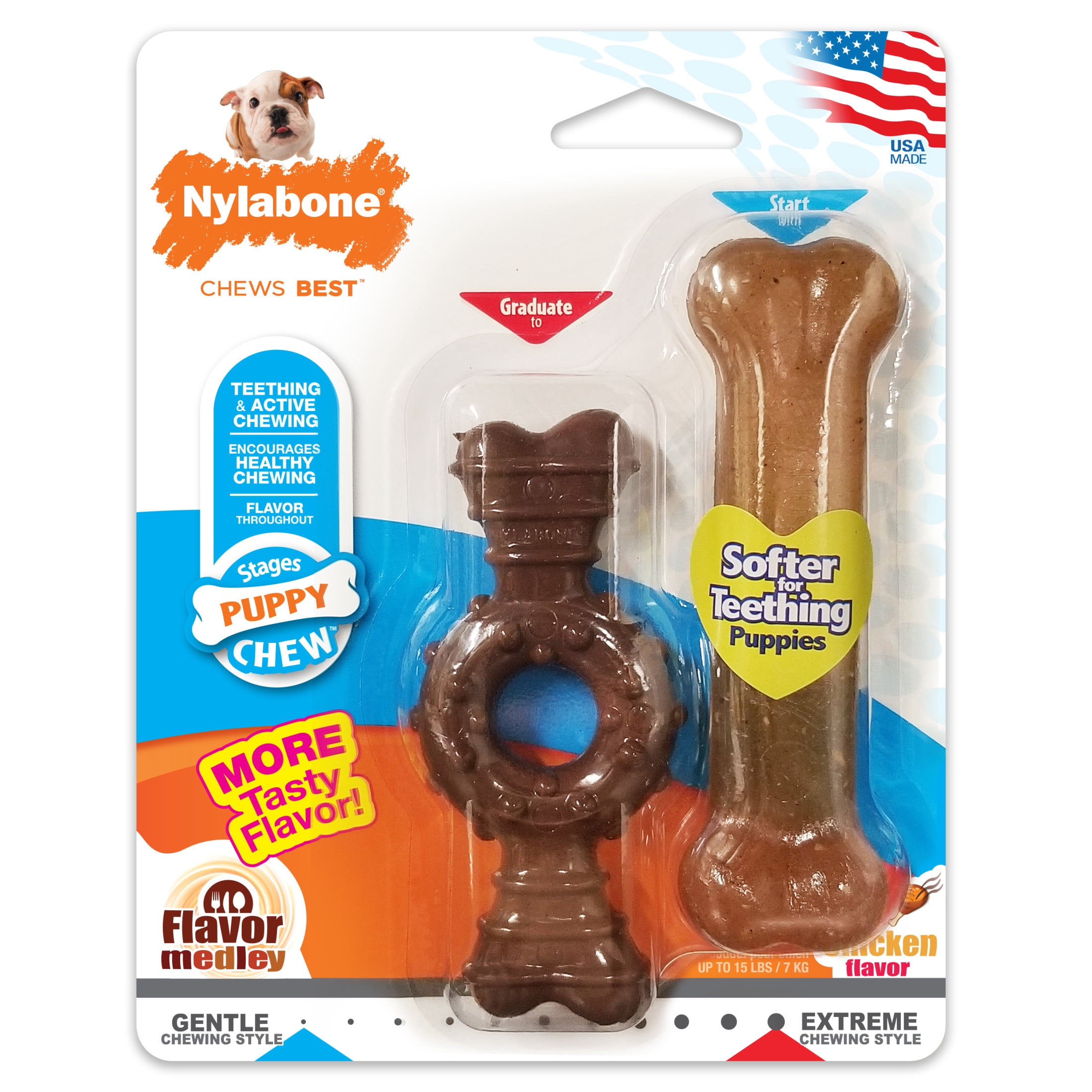 Nylabone Puppy Teething Chew Ring Bone, Chicken Flavor, X-Small, 2 ...