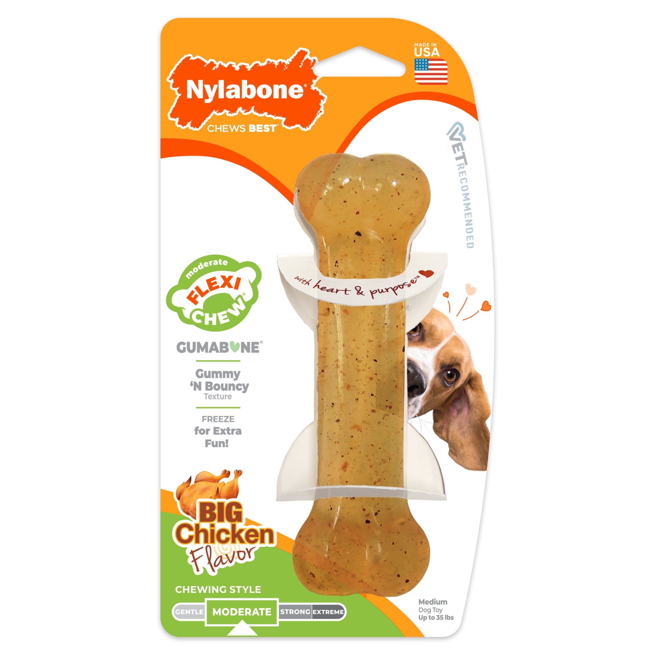 Nylabone Healthy Flexi Chew Dog Bone - Chicken Flavor for Medium Breed ...