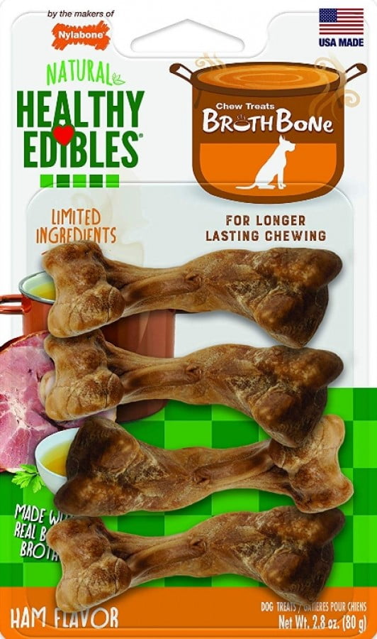 Nylabone Natural Healthy Edibles Broth Bone Chew Treats - Ham Flavor ...