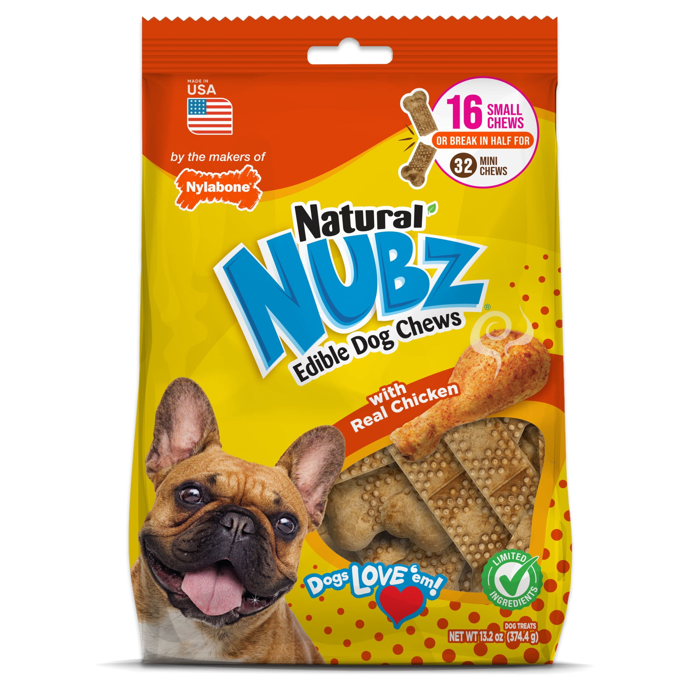 Nylabone Natural Nubz Chew Bones, Chicken Dog Treats, Edible, 16 count ...