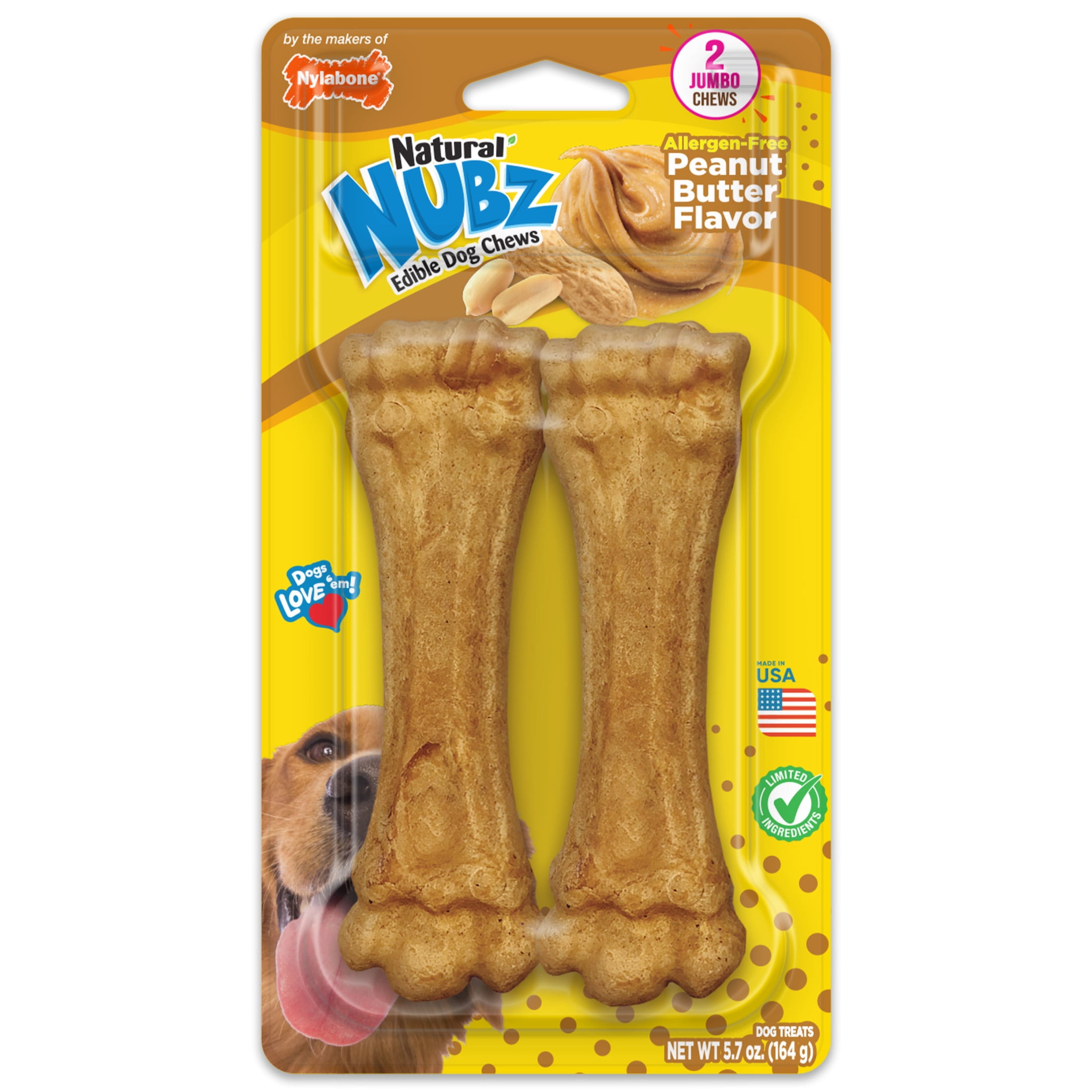 Nylabone Nubz Natural Dog Treats for Large Dogs, Peanut Butter Flavor ...