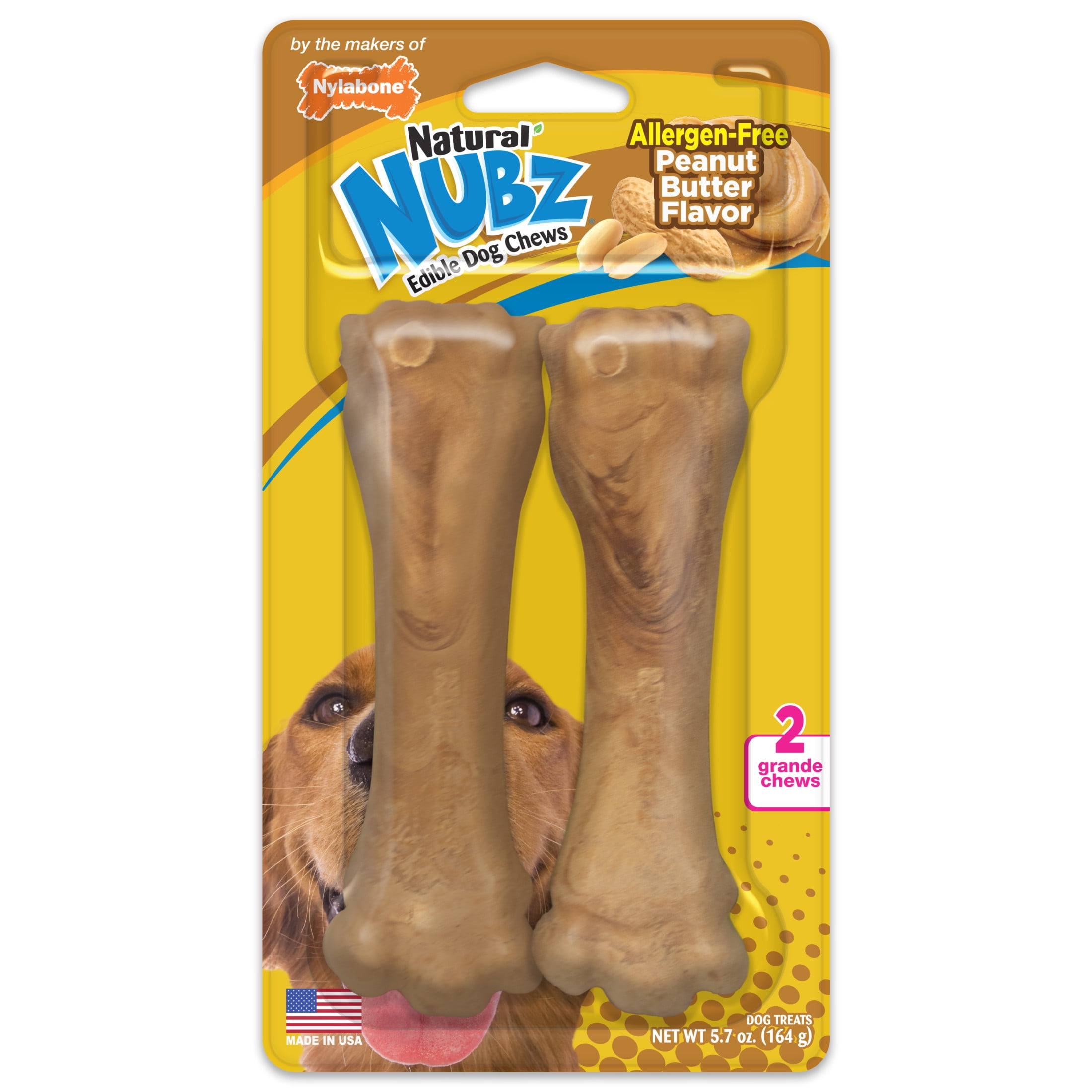 Nylabone Nubz Peanut Butter Dog Chew Treats Jumbo - Up to 50 lbs. (2 ...