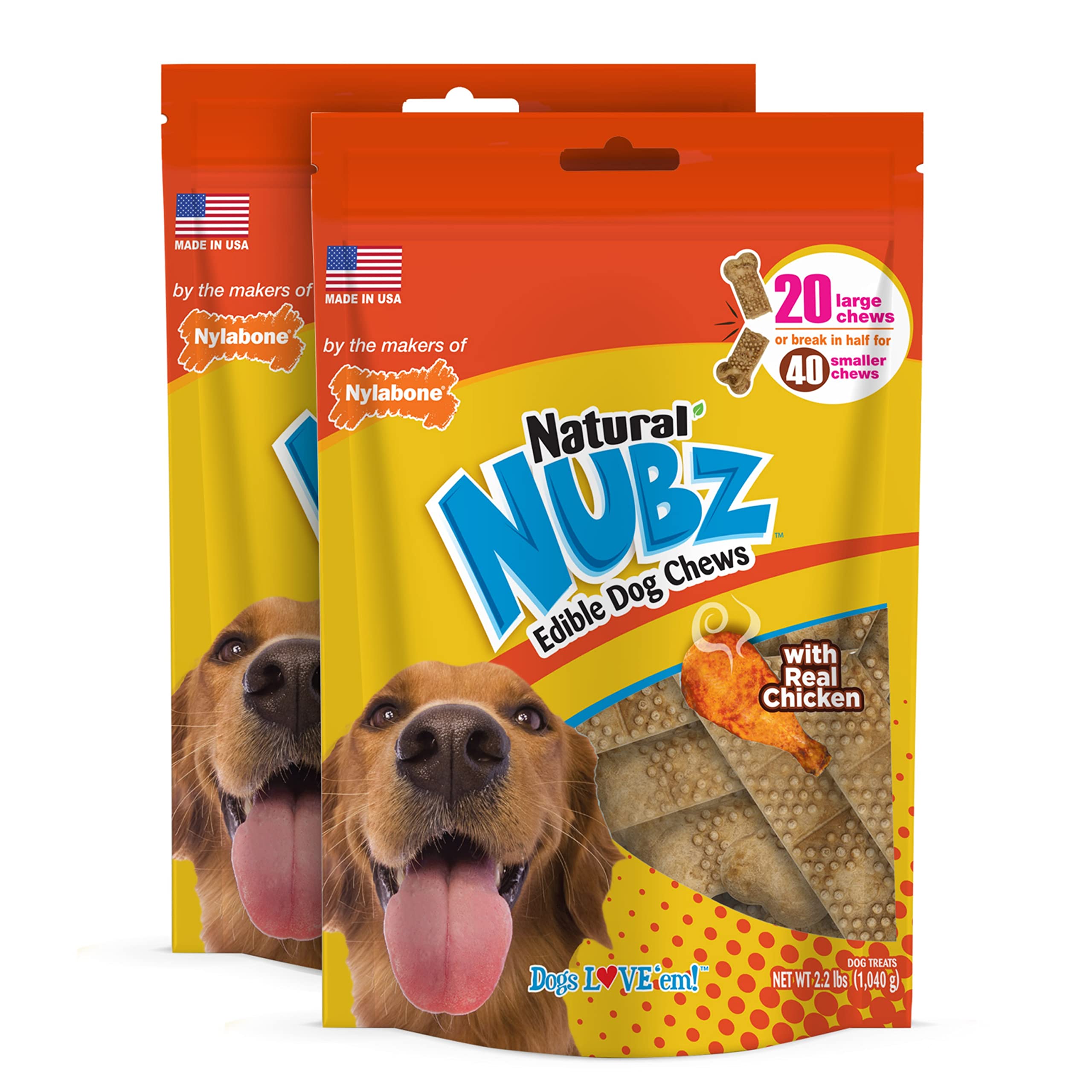 Nylabone Nubz Natural Edible Chew Treats for Dogs, Made in USA, Chicken ...
