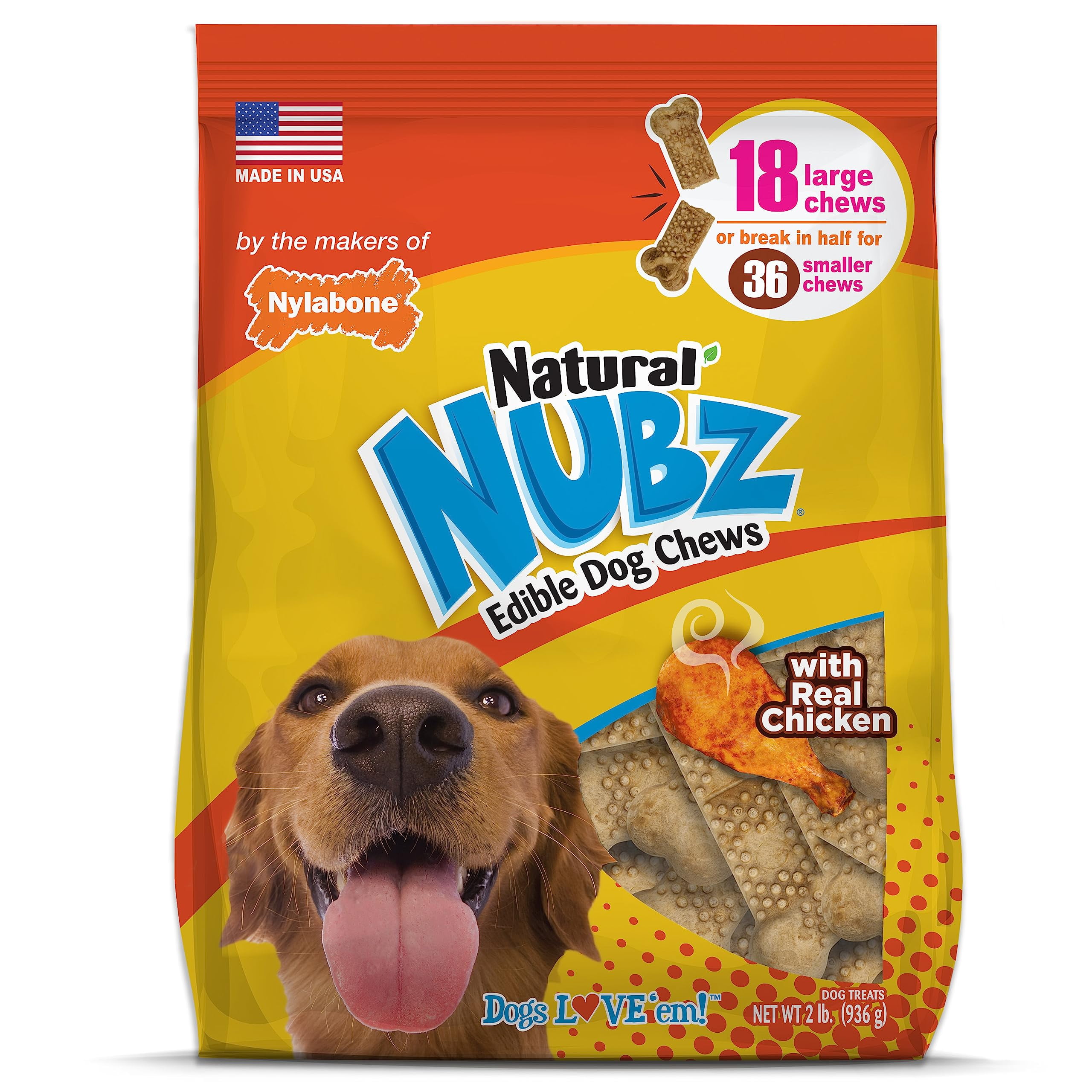 Nylabone Nubz Natural Edible Dog Chew COC1Treats for Large Dogs, Long ...