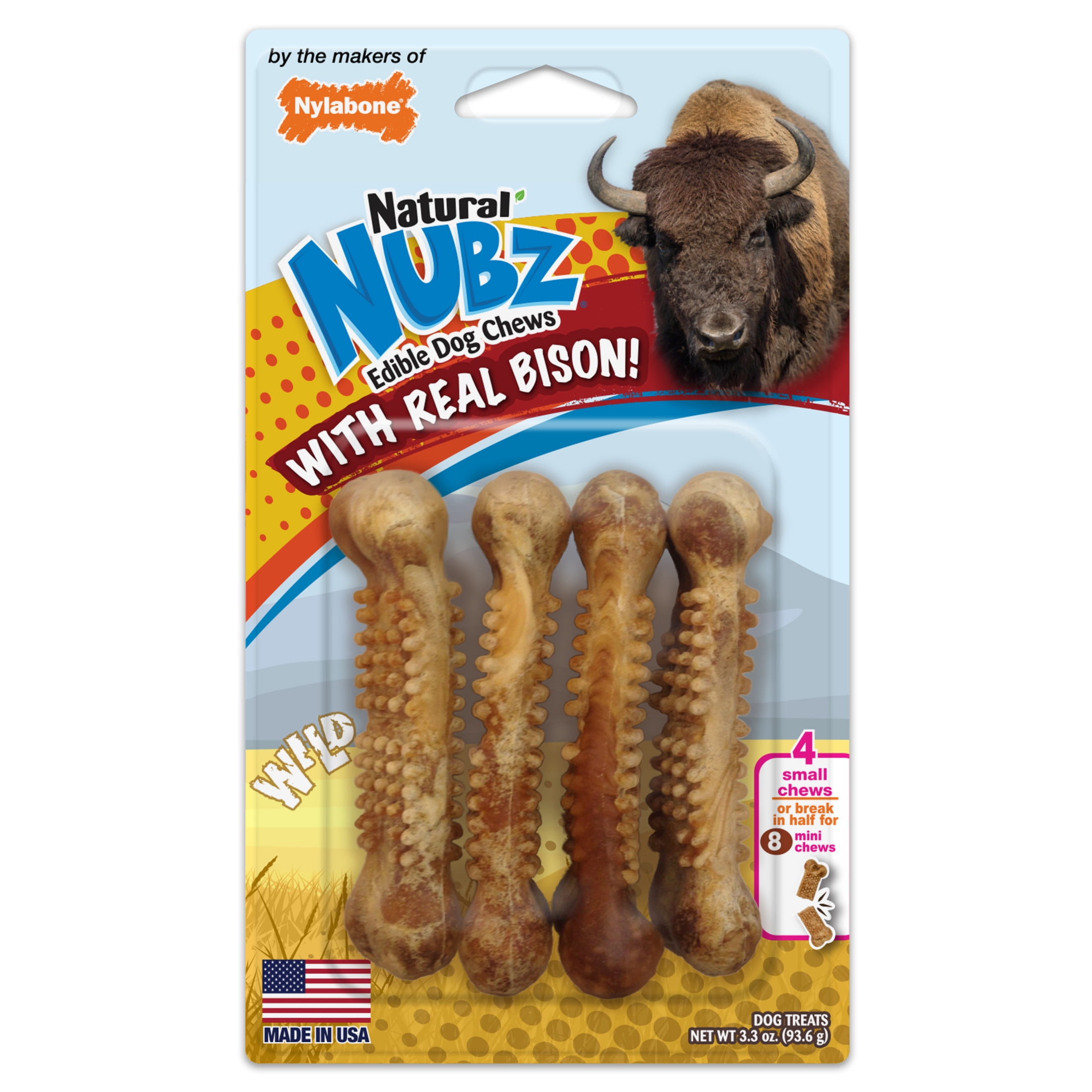Nylabone Nubz Wild Dog Chew Treats Bison Small (4 Count) - Walmart.com