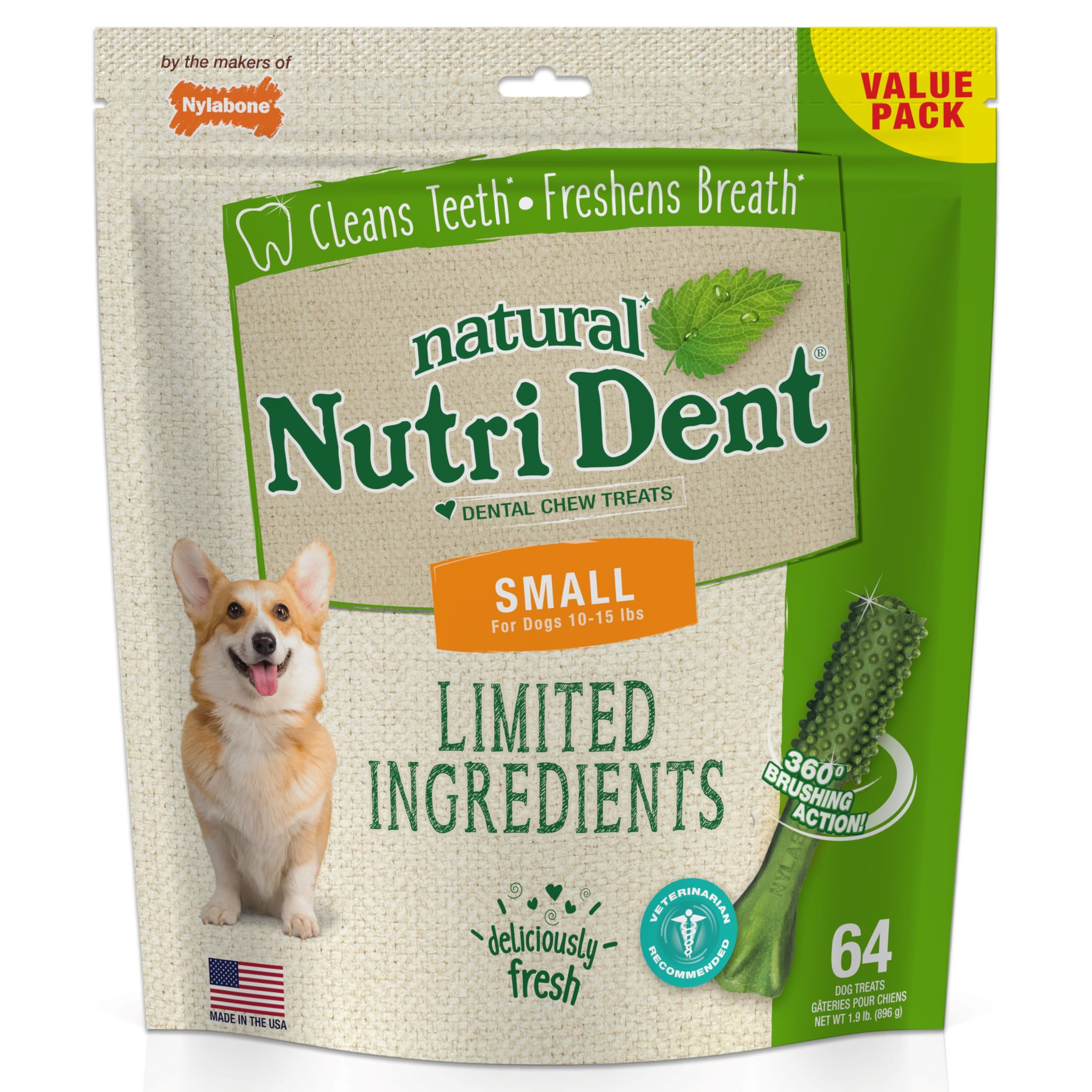 Nylabone Nutri Dent Dog TSF6 Dental Chews - Natural Dog Teeth Cleaning ...
