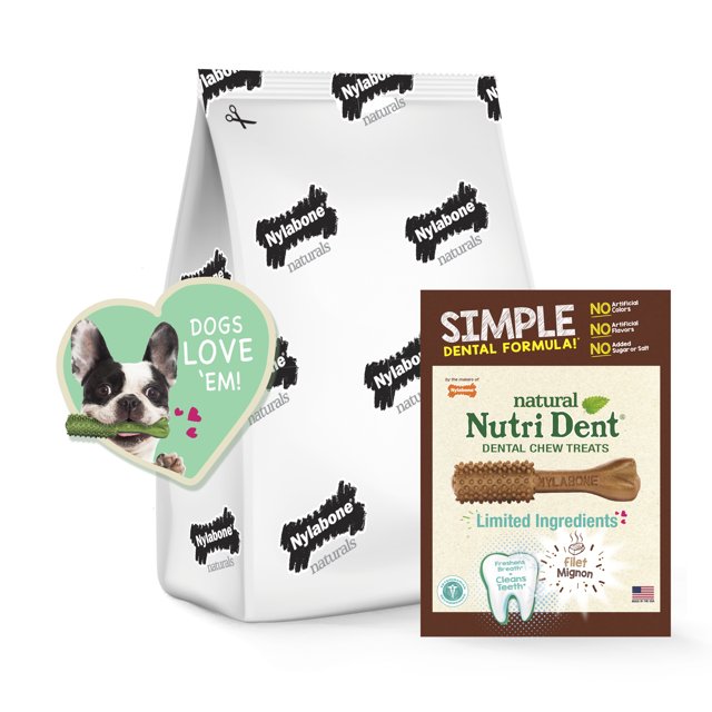 Nylabone Nutri Dent Natural Dental Chew Treats, Filet Mignon, Mini, 125 ...
