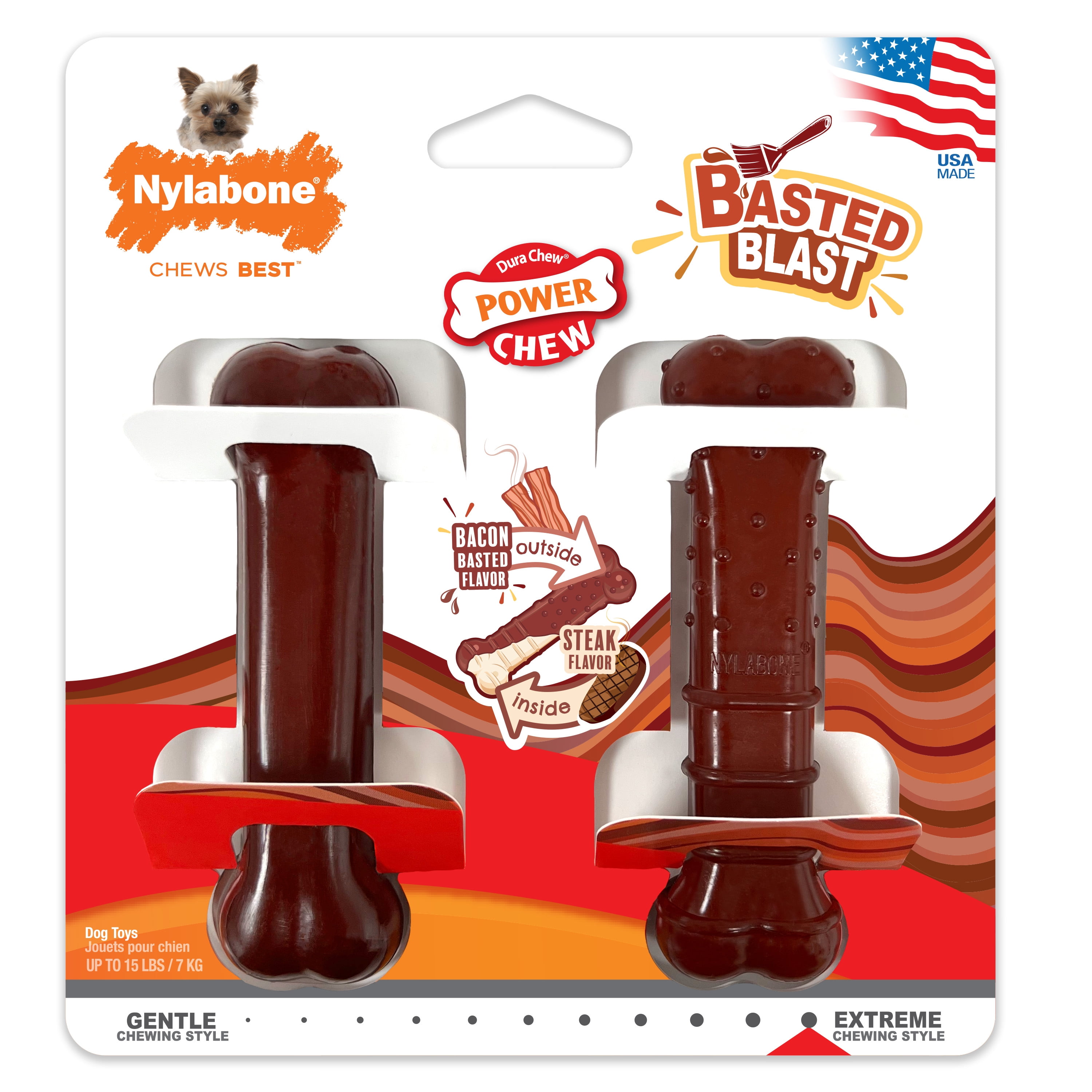 Nylabone Power Chew Basted Blast Dual Flavored Dog Chew Toys X-Small ...