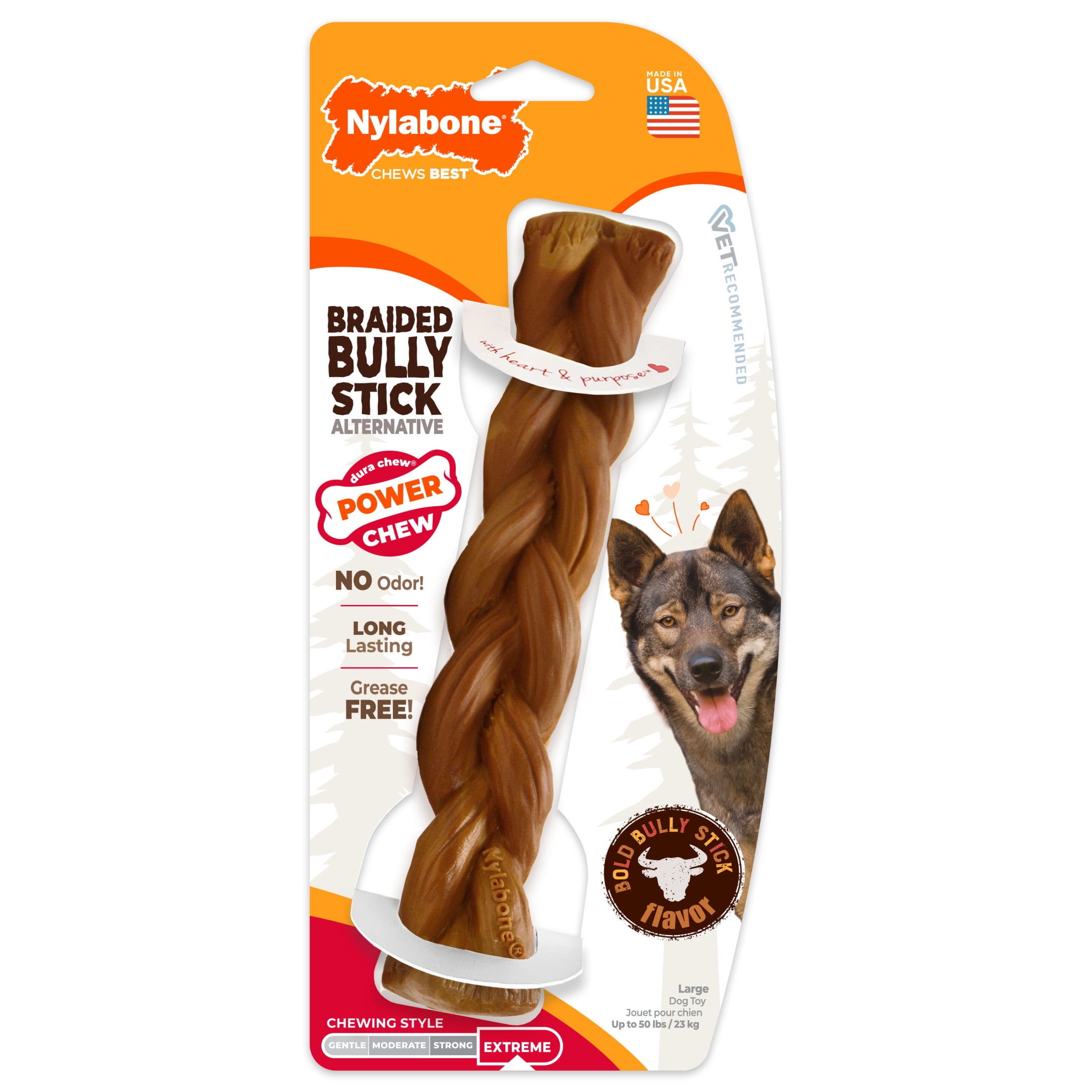 Nylabone Large Dog Chew Toy - Braided Bully Stick Alternative for ...