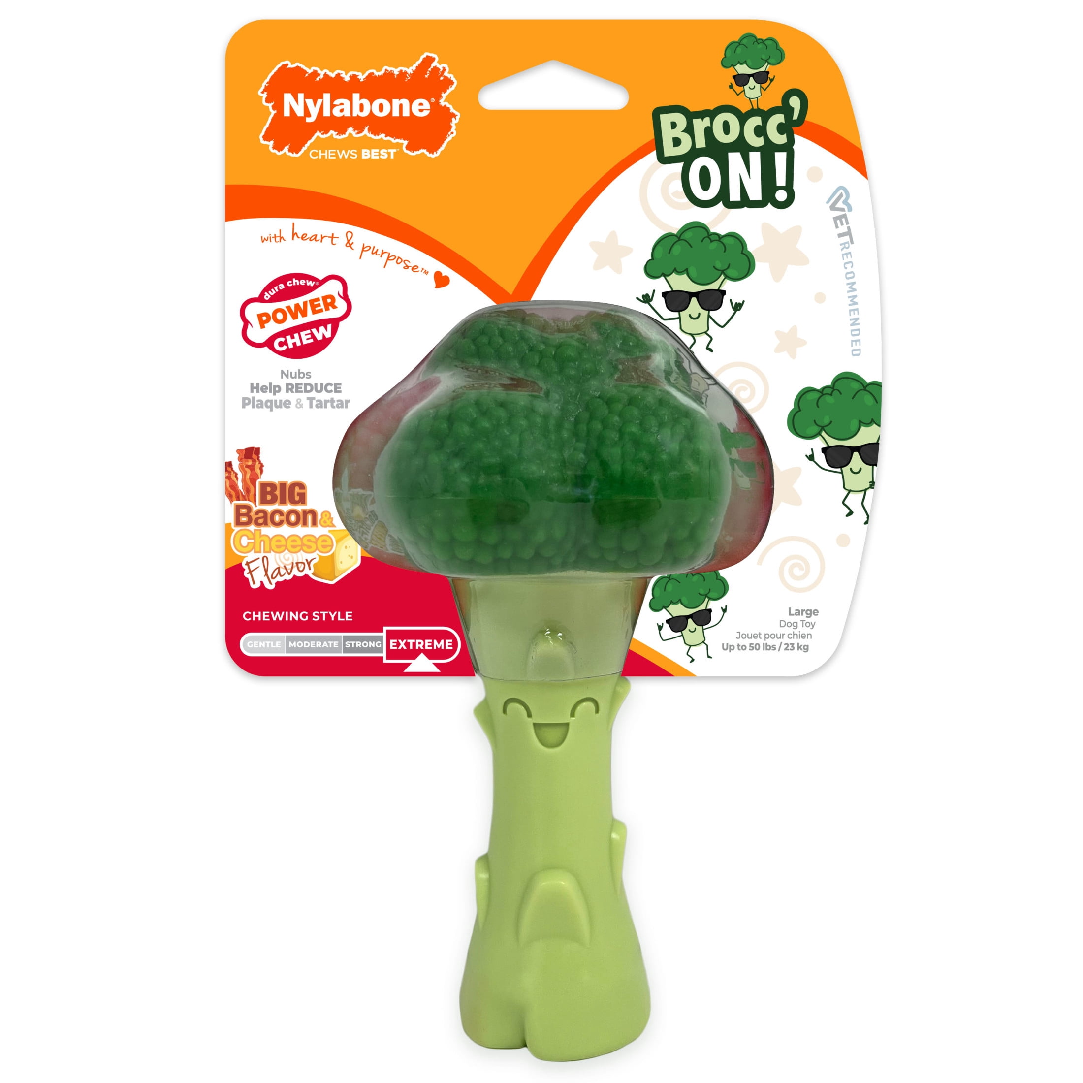 Nylabone Power Chew Broccoli Dog Toy, Large, Bacon & Cheese Flavor ...