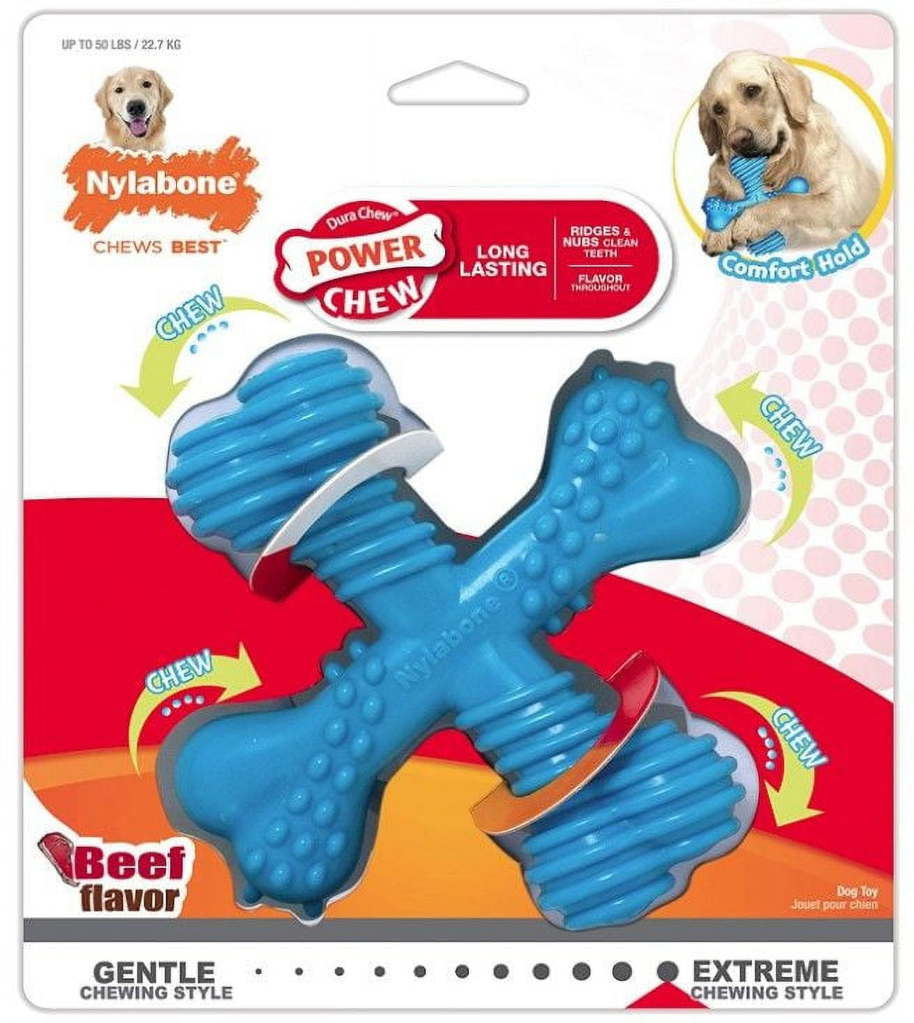 Nylabone Power Chew Comfor Hold X Bone Durable Dog Toy Beef Flavor ...