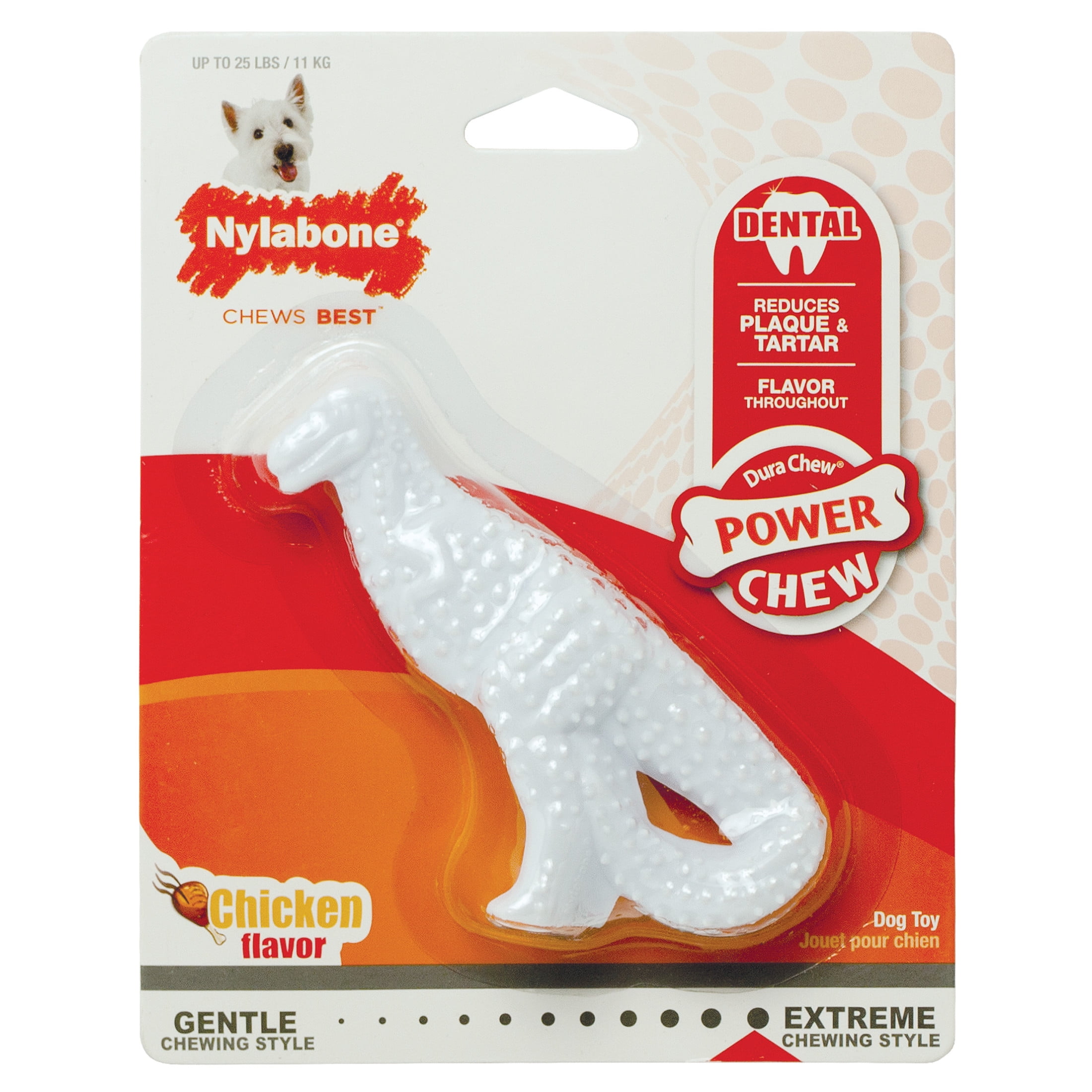 Nylabone Power Chew Dental Dinosaur Dog Toy, Chicken Flavor, Bone Clean ...